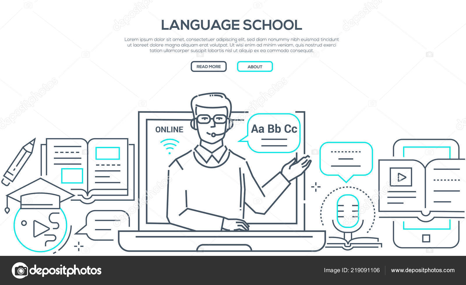 Language school - modern line design style banner Stock Vector Image by ...
