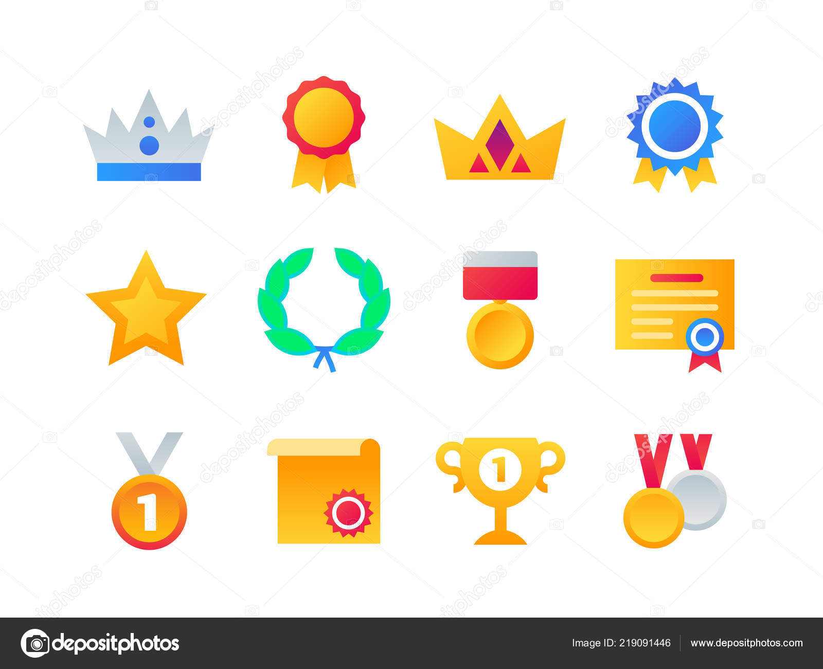 Victory concept - set of flat design style icons Stock Vector Image by ...