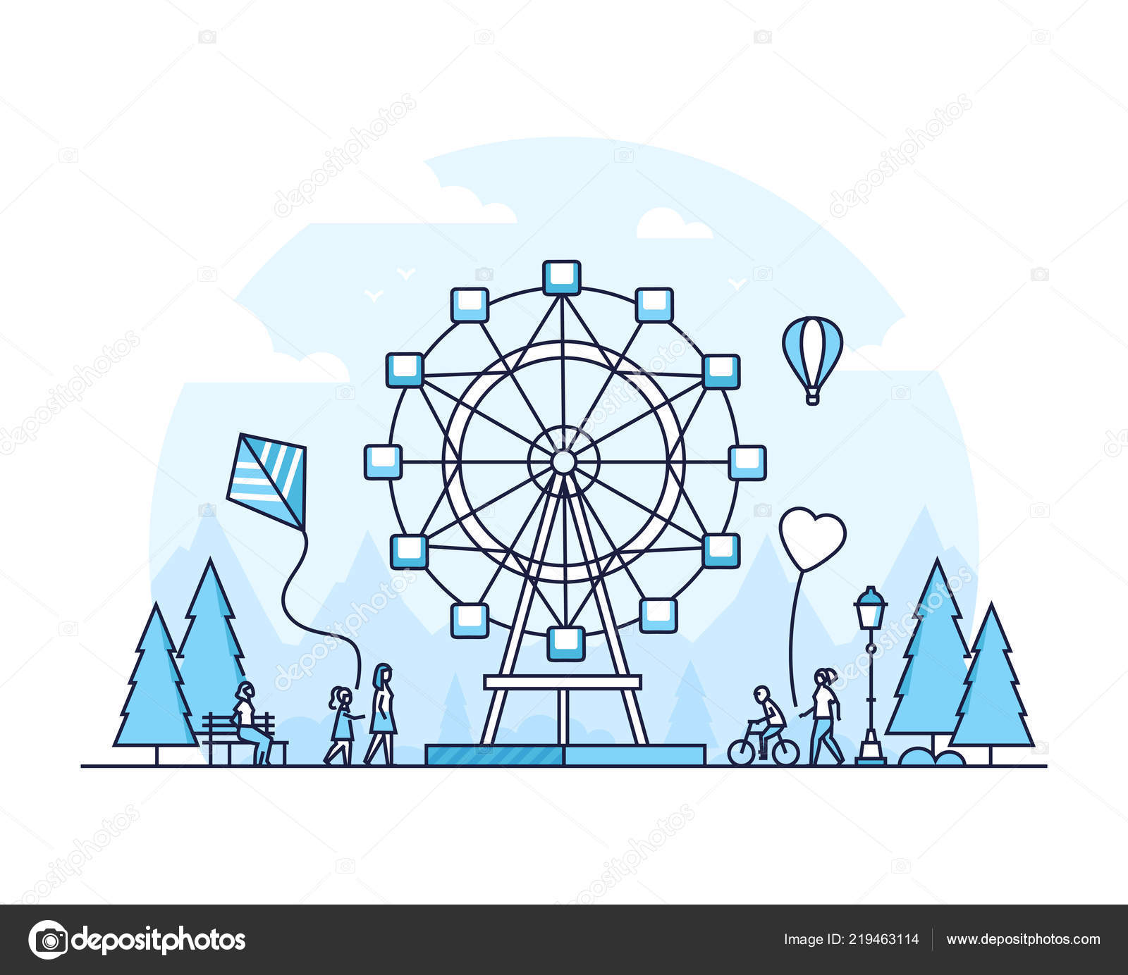 Big wheel - thin line design style vector illustration Stock Vector ...