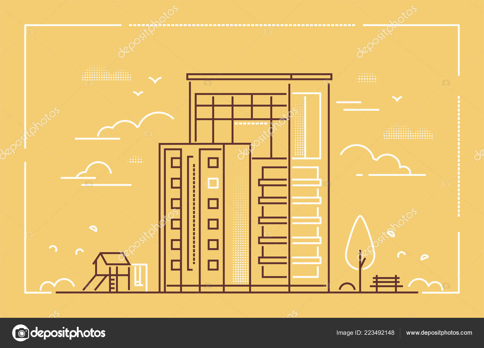 Modern building - line design style vector illustration Stock Vector ...