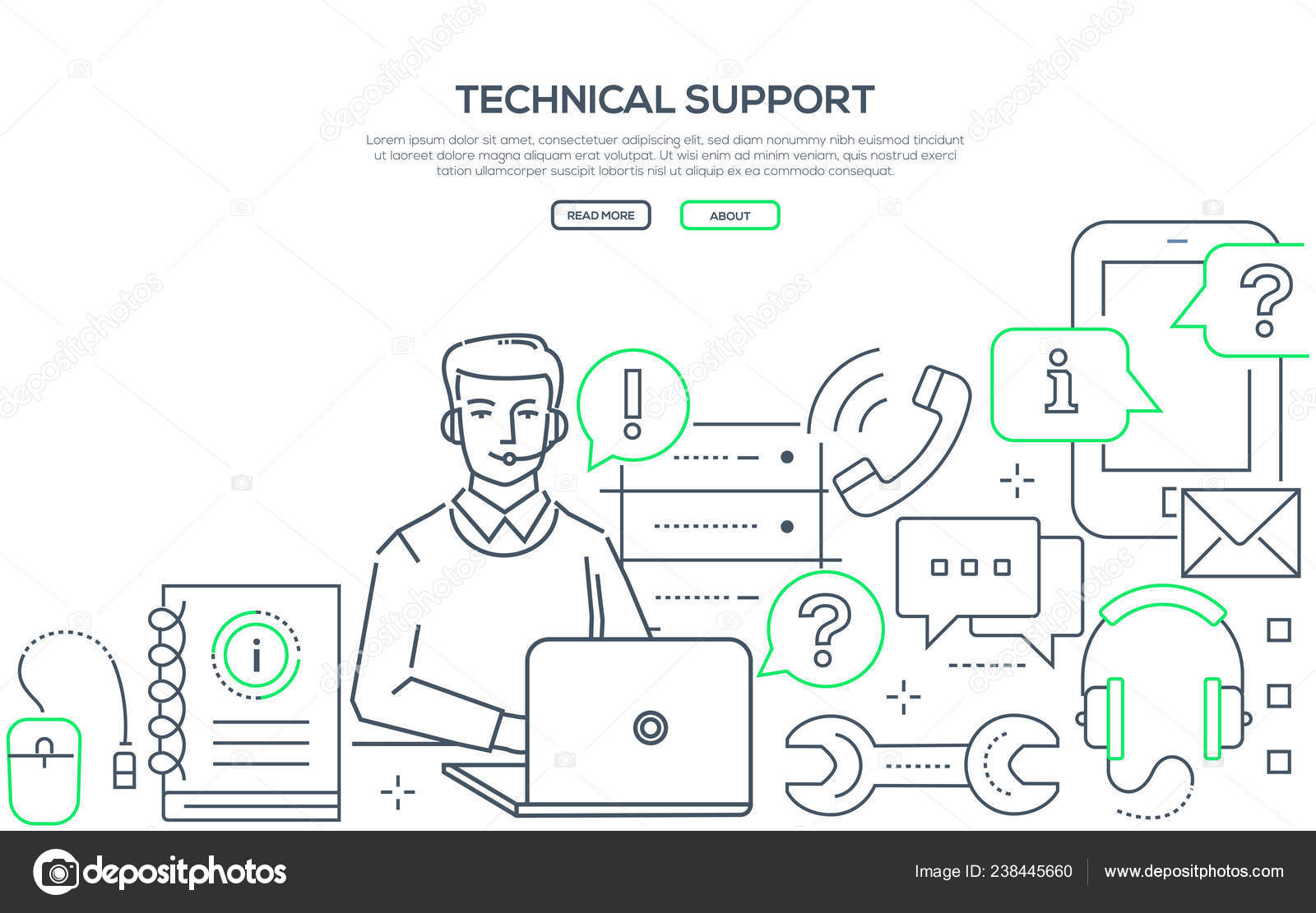 Technical support - modern line design style web banner Stock Vector ...