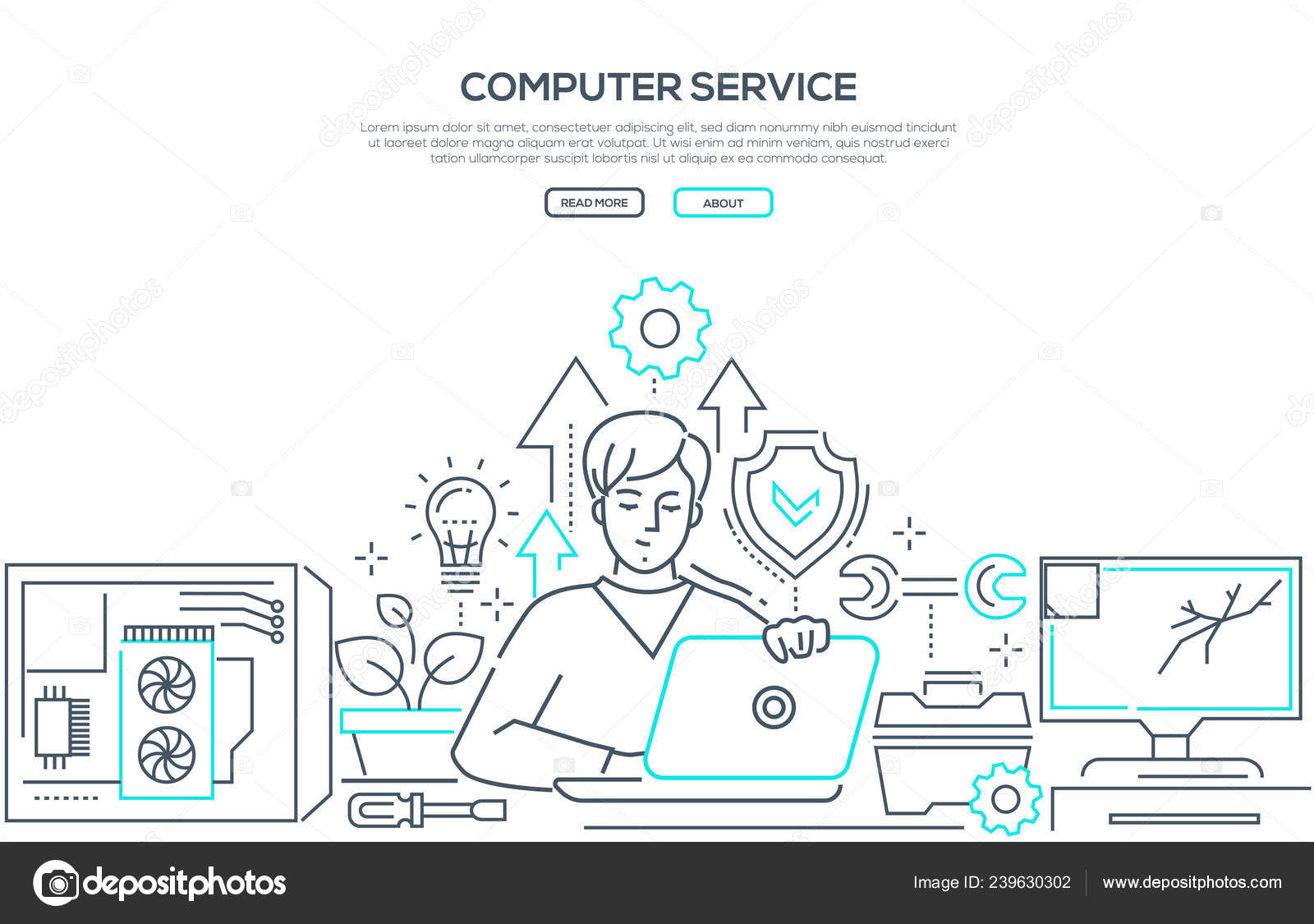 Computer service - modern line design style banner Stock Vector Image ...