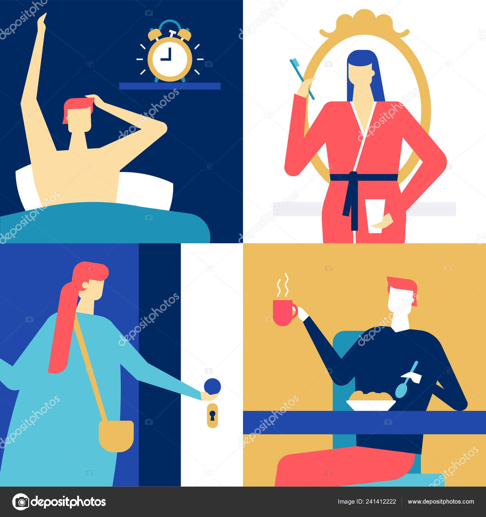 Daily routine - flat design style colorful illustration Stock Vector ...