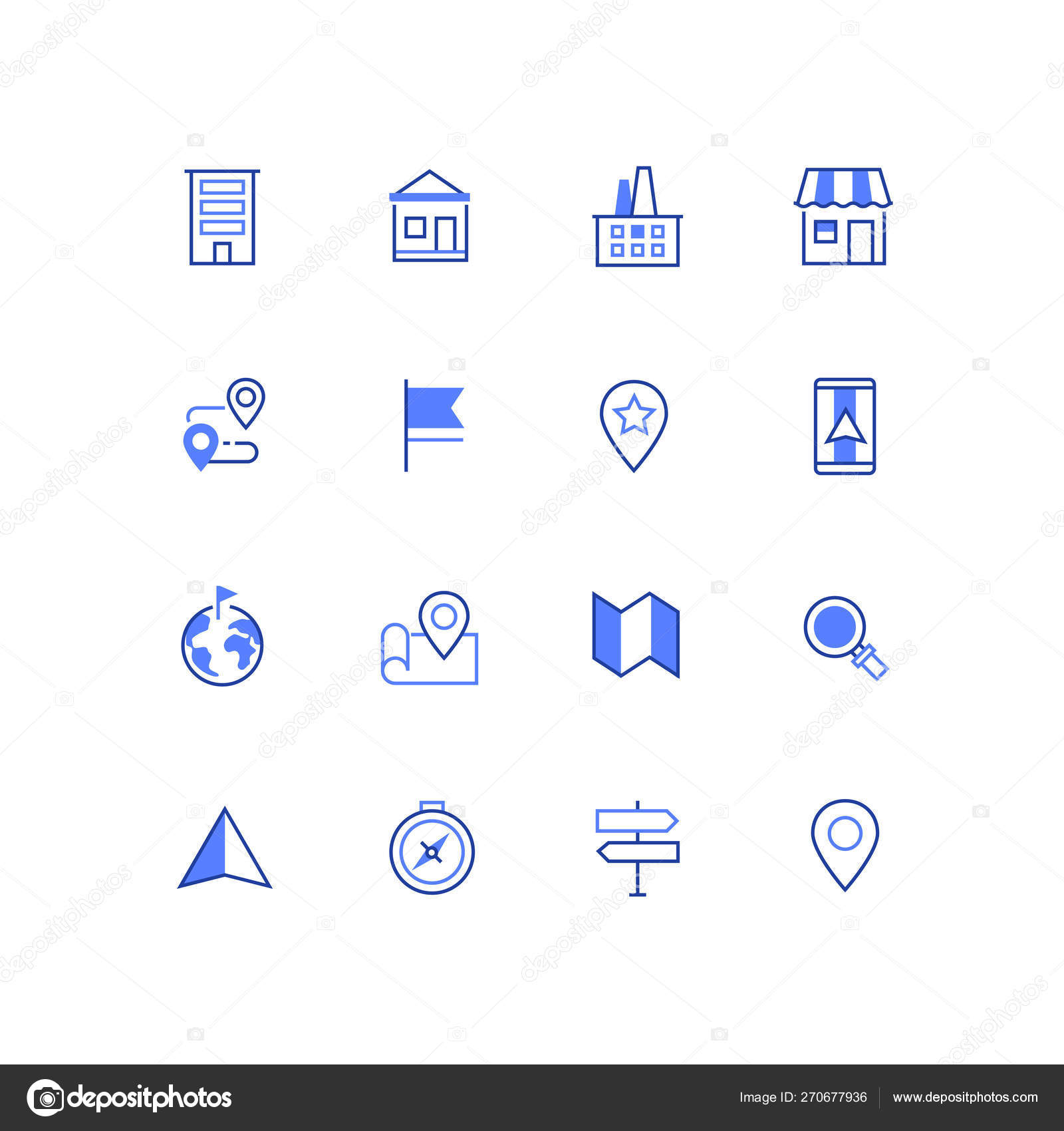 Business and location - line design style icons set Stock Vector Image ...