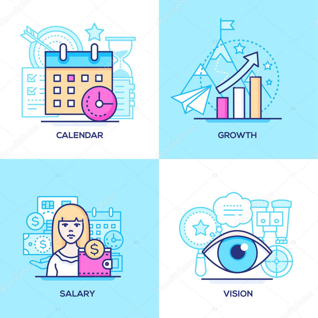 Negocio - conjunto de ilustraciones coloridas estilo de diseño de línea 2024