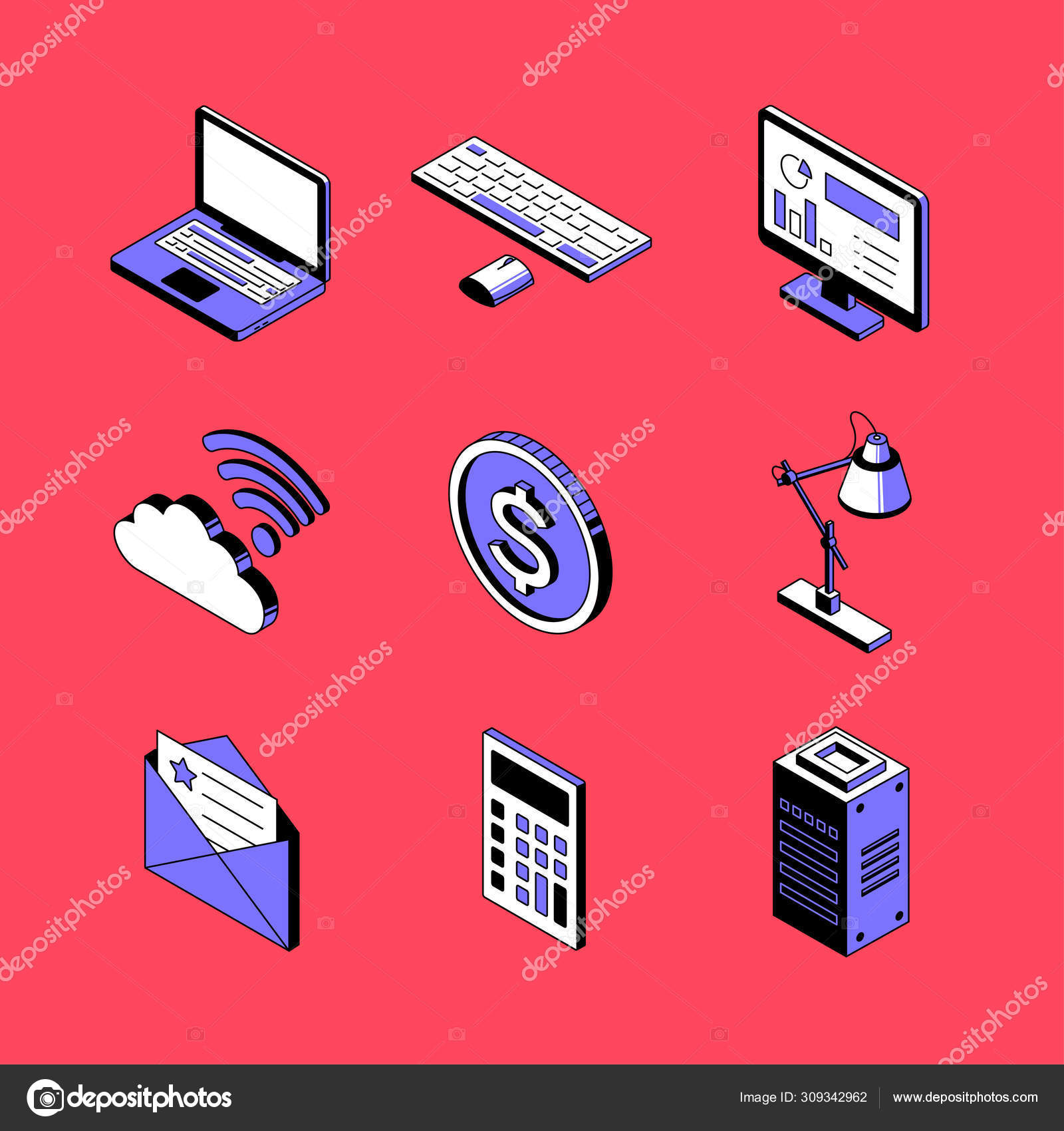 Office and technology - vector isometric icons set Stock Vector Image ...