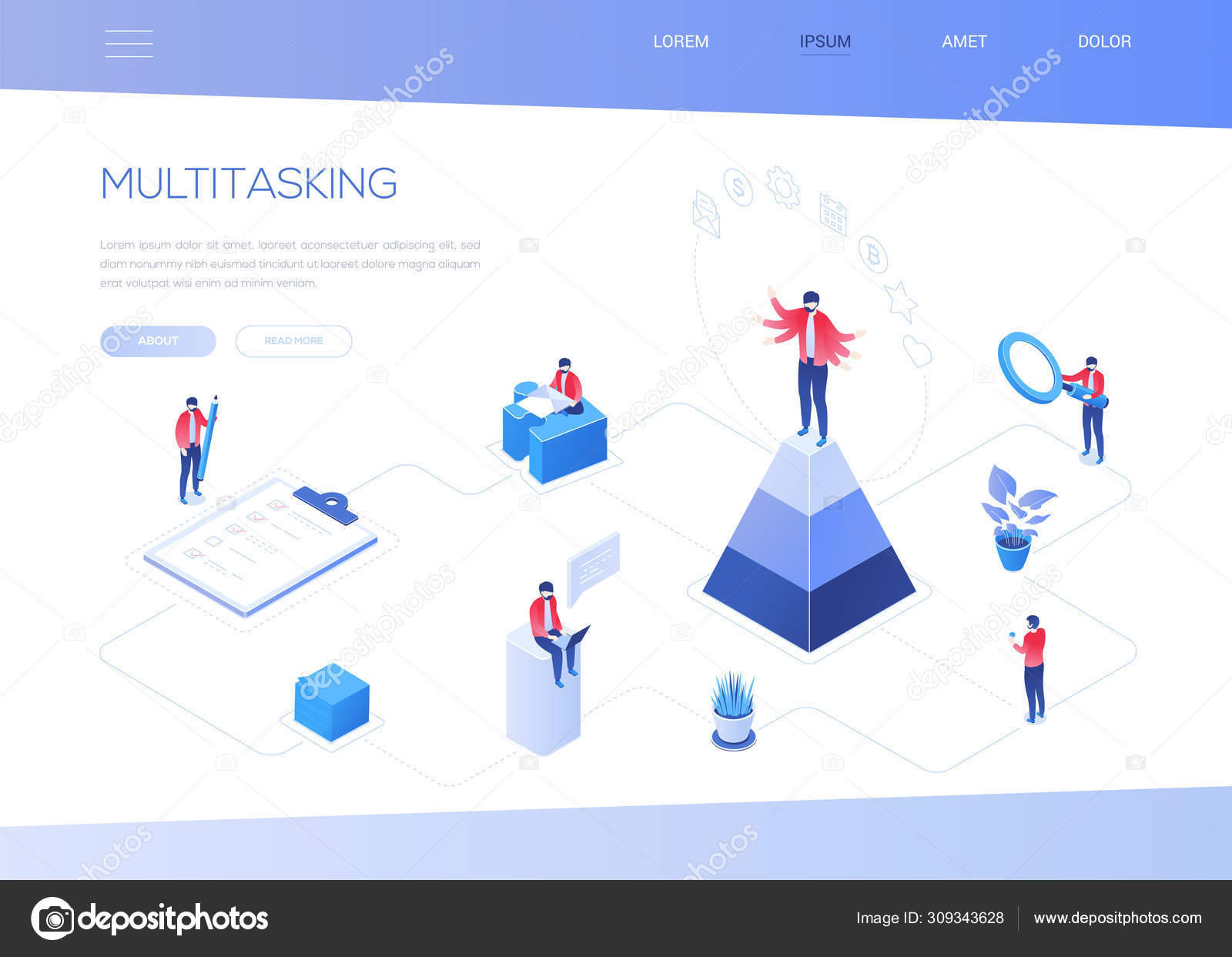 Multitasking concept - modern isometric vector web banner Stock Vector ...