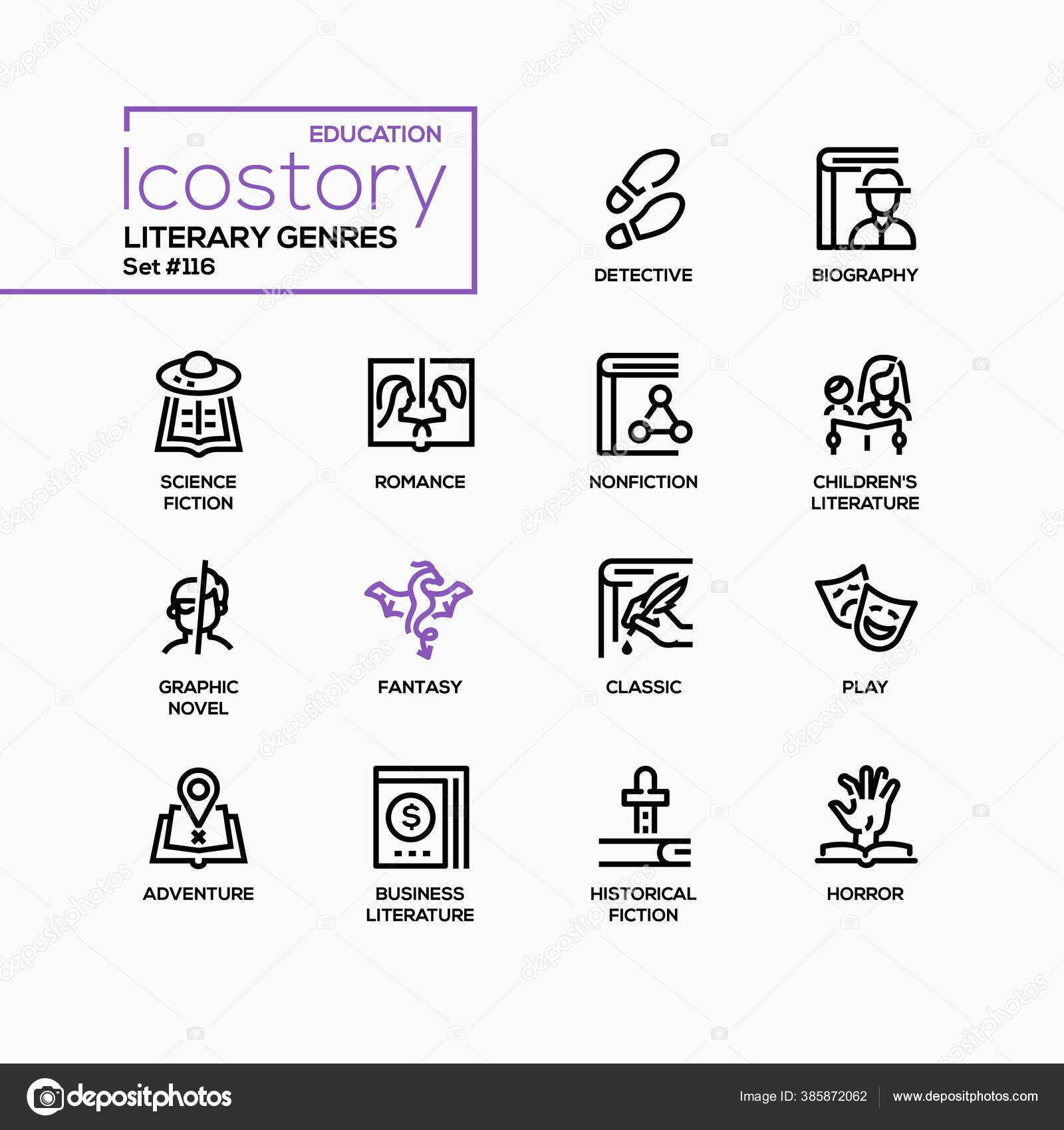 Literary genres - line design style icons set Stock Vector by ©Boyko ...