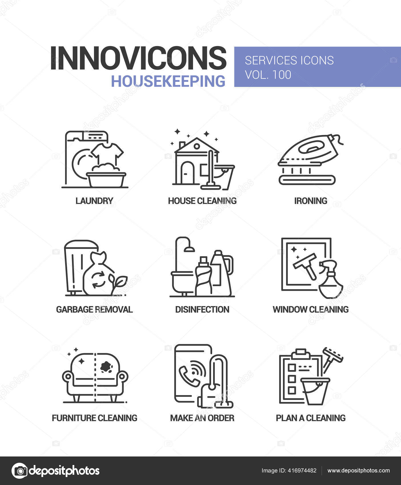 Housekeeping services - vector line design style icons set Stock Vector ...