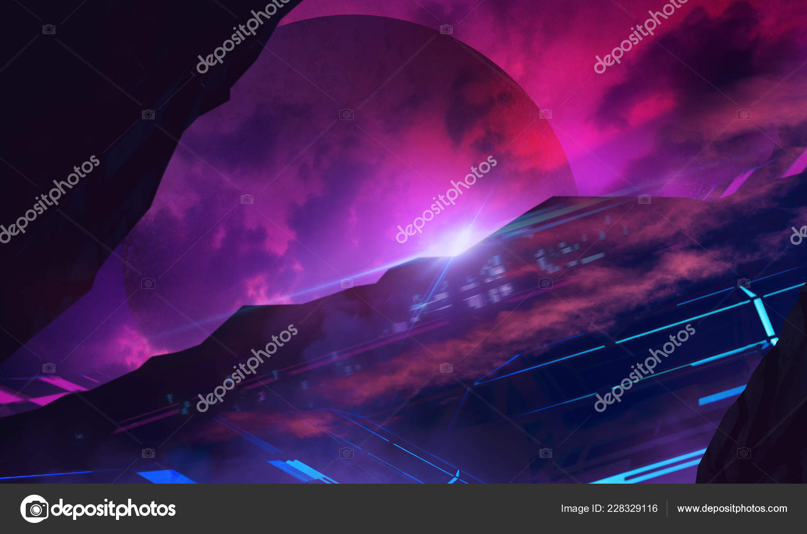 Illustration Futuristic Sci Space Landscape Background Faded Planet ...