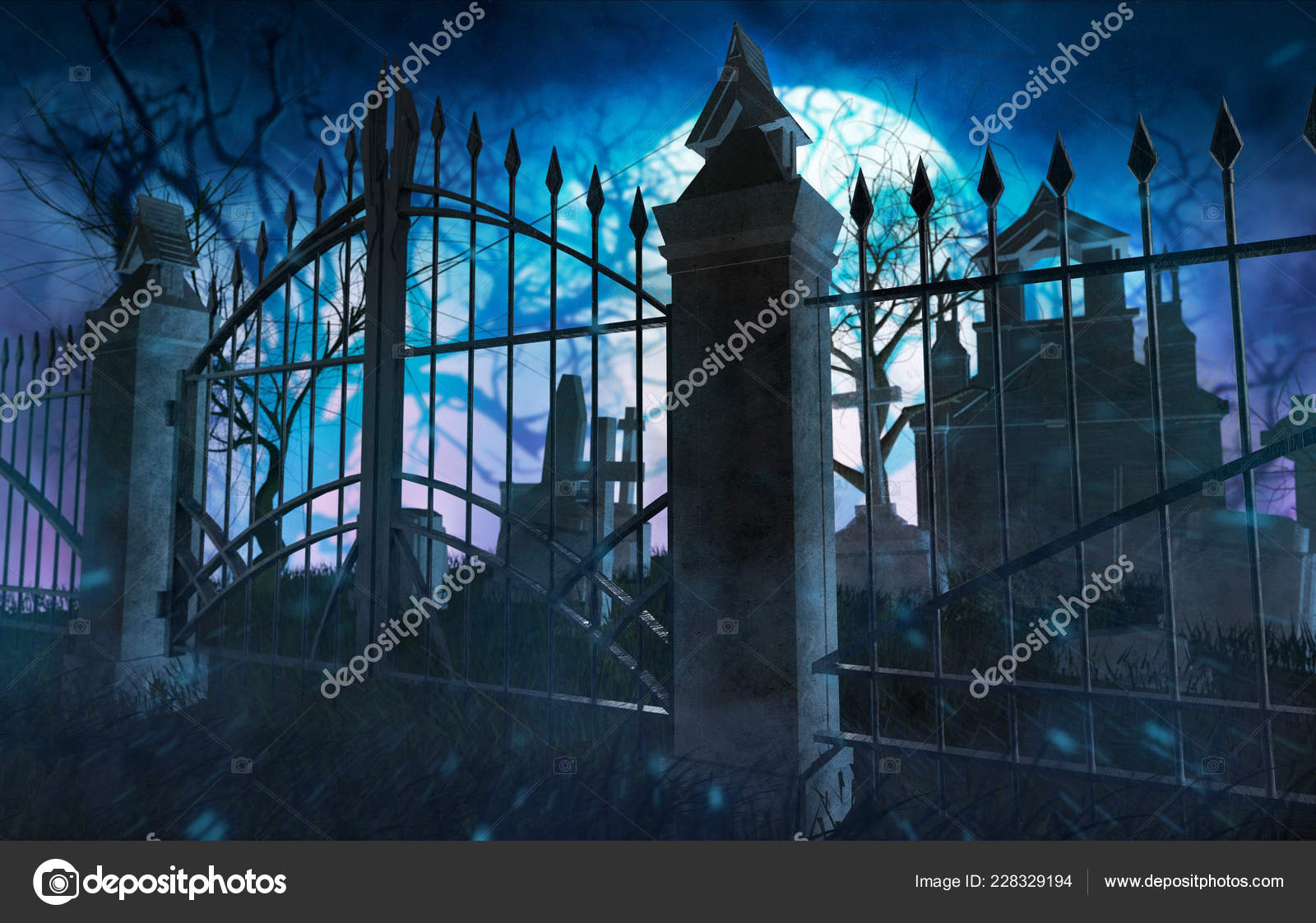 Cemetery Gates At Night