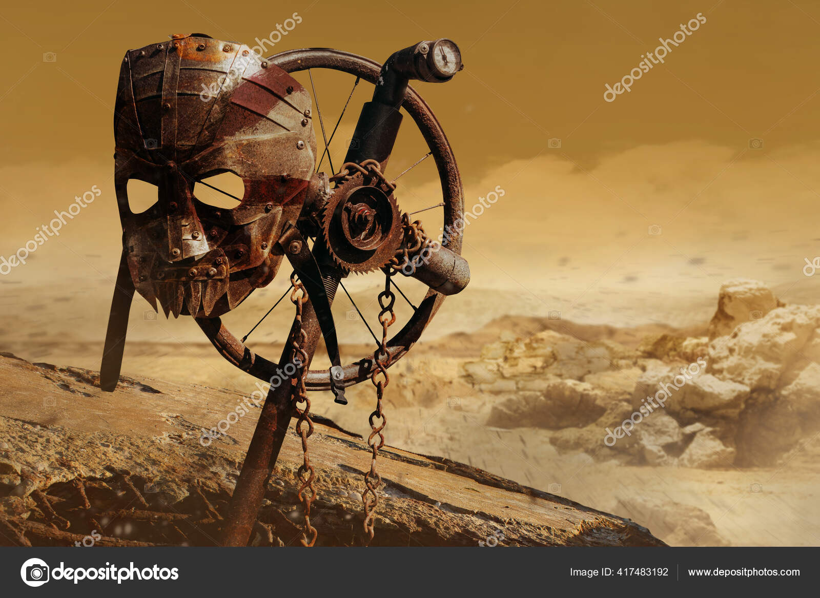 Photo Post Apocalyptic Raider Warrior Metal Armor Mask Hanging Cross ...