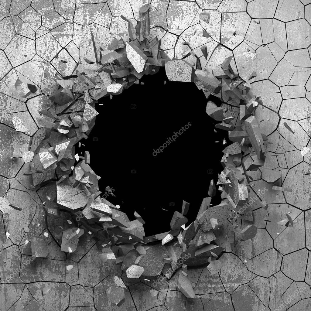 Muro roto agrietado oscuro en muro de hormigón. Fondo grunge ...