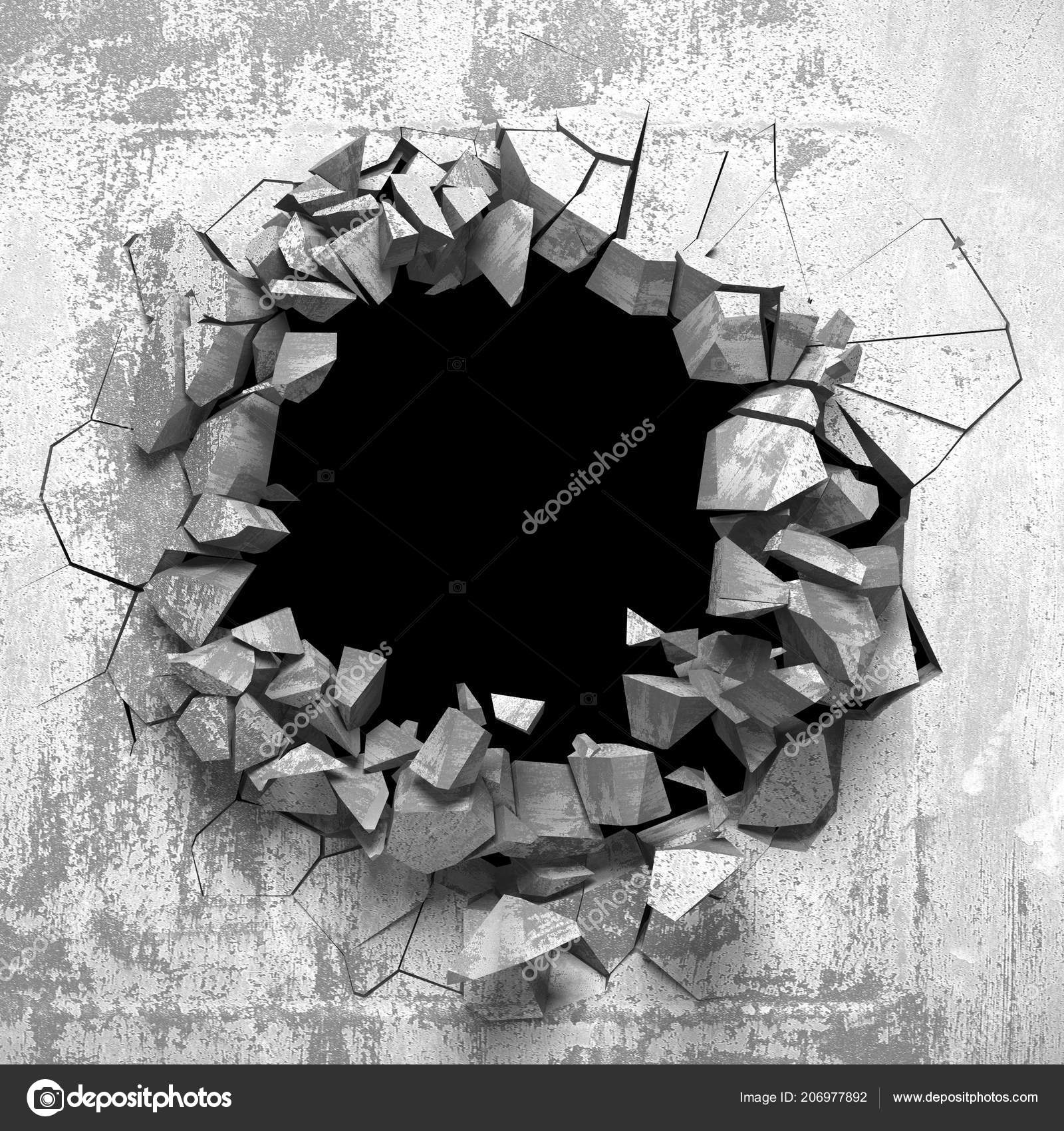 Dark Cracked Broken Hole Concrete Wall Grunge Background Render ...