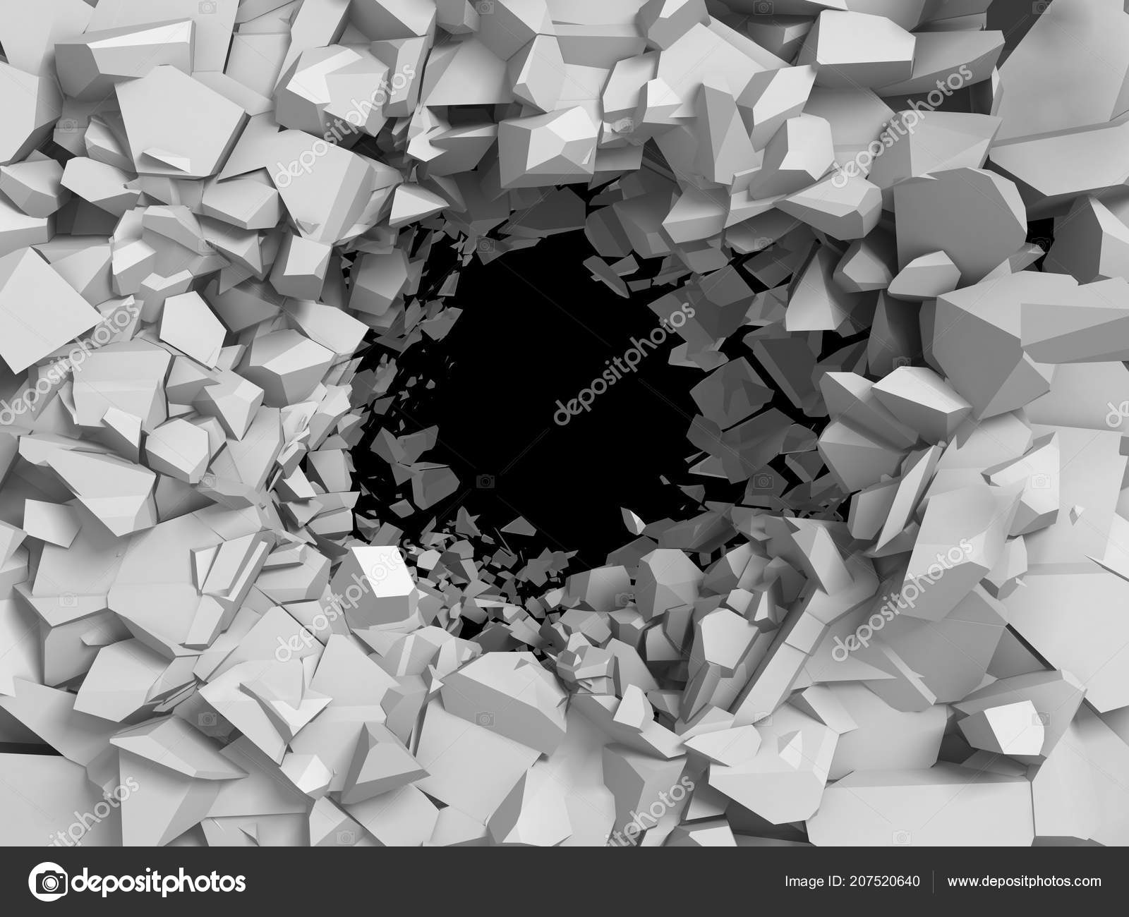 Dark Destruction Cracked Hole White Stone Wall Render Illustration ...