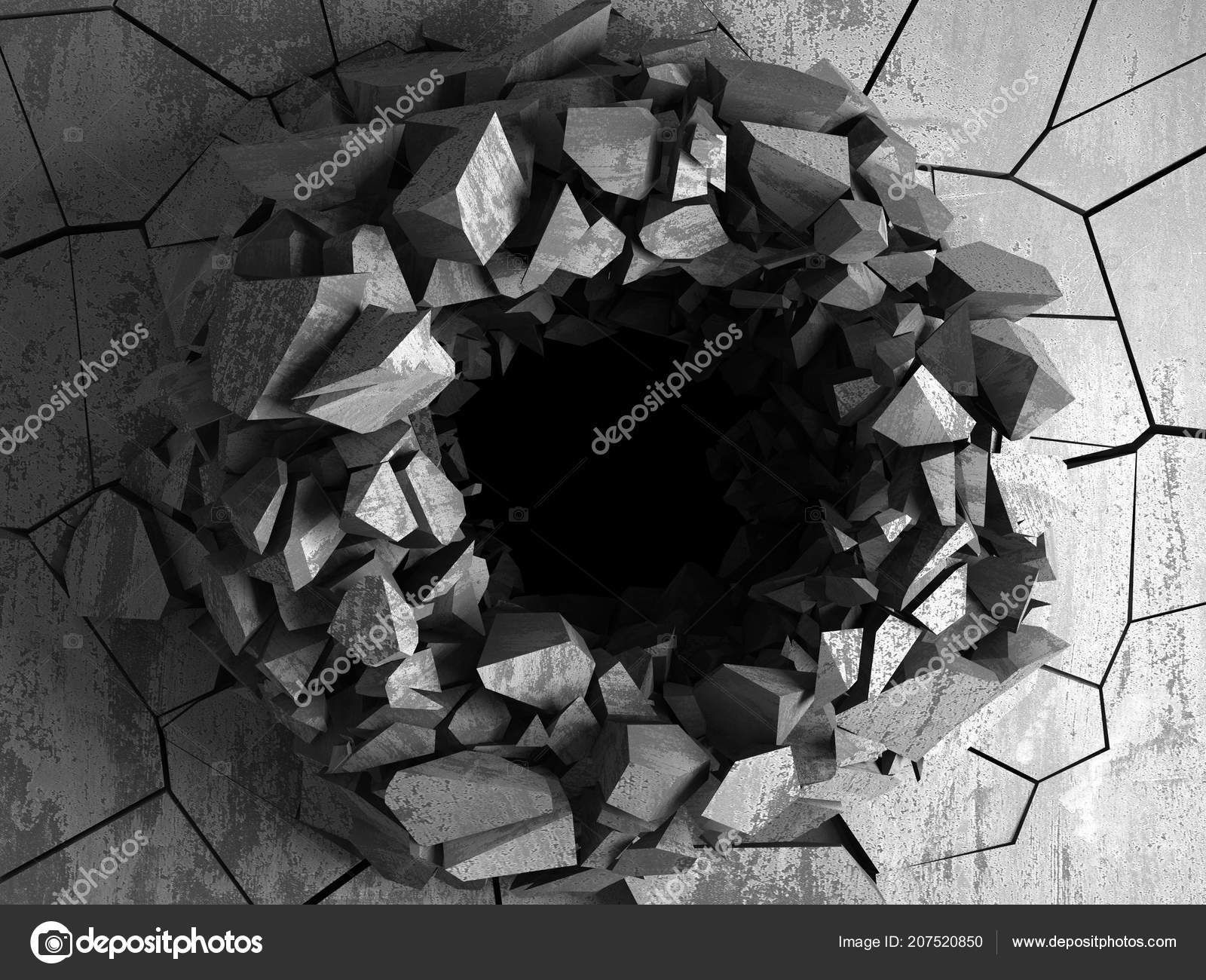 Dark Cracked Broken Hole Concrete Wall Grunge Background Render ...