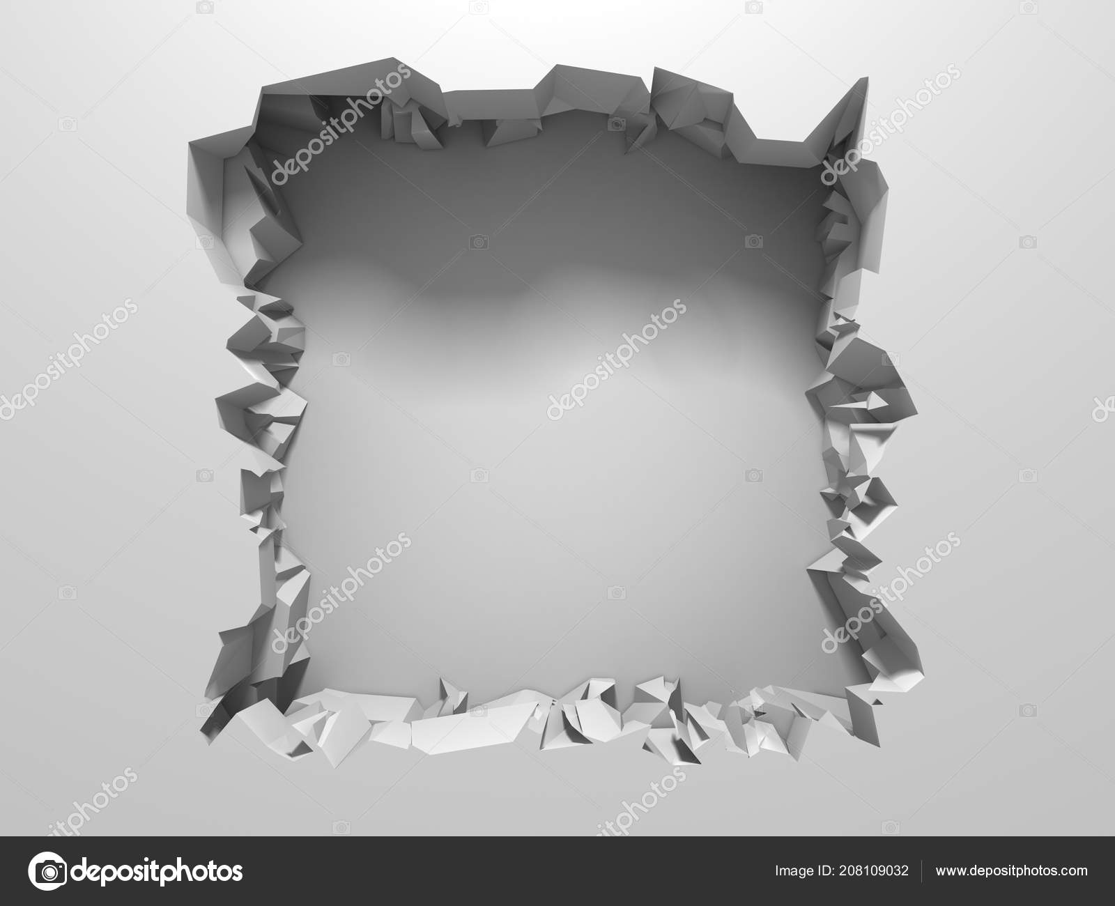 Dark Destruction Cracked Hole White Stone Wall Render Illustration ...