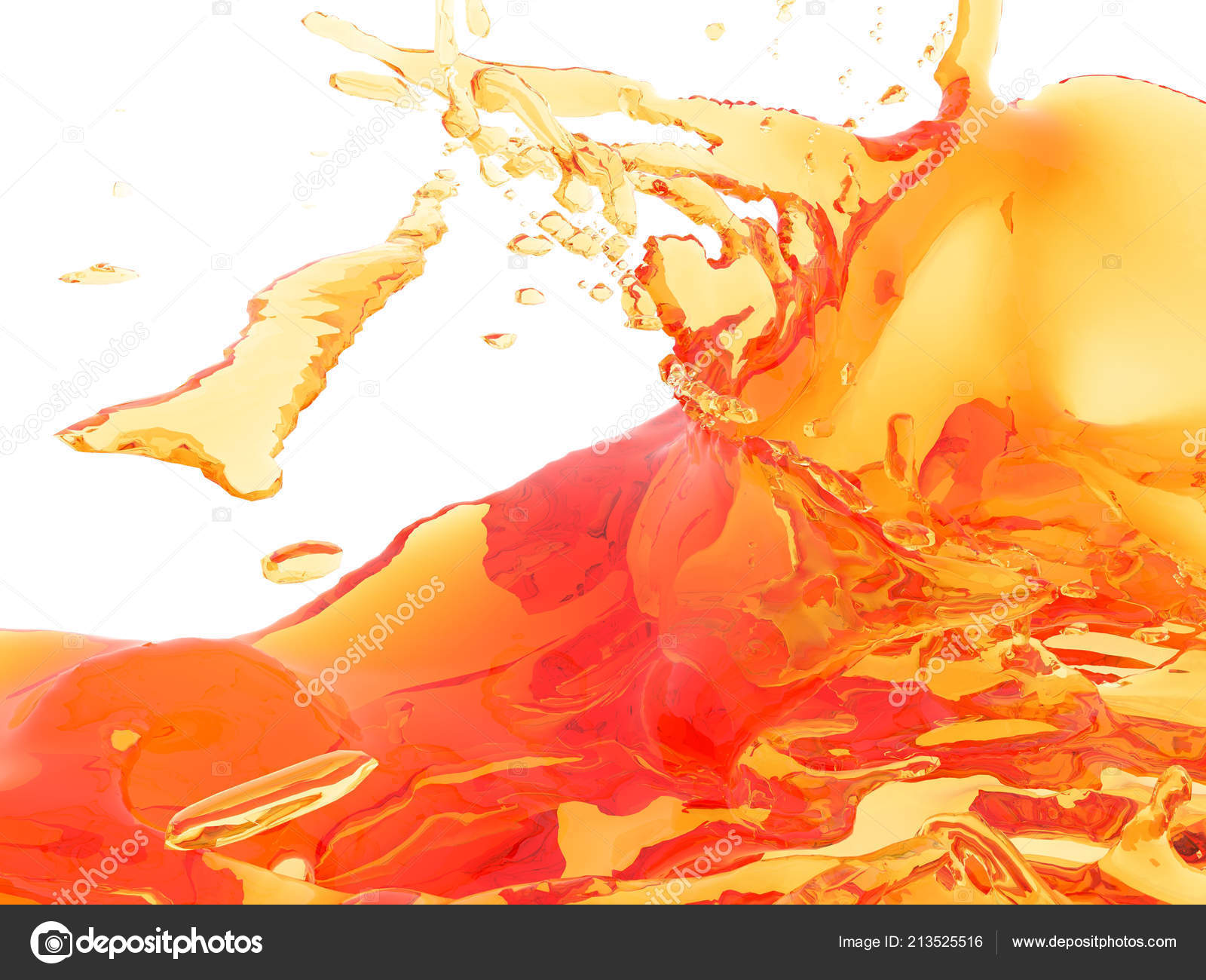 Yellow Orange Liquid Splash Isolated White Background Render ...