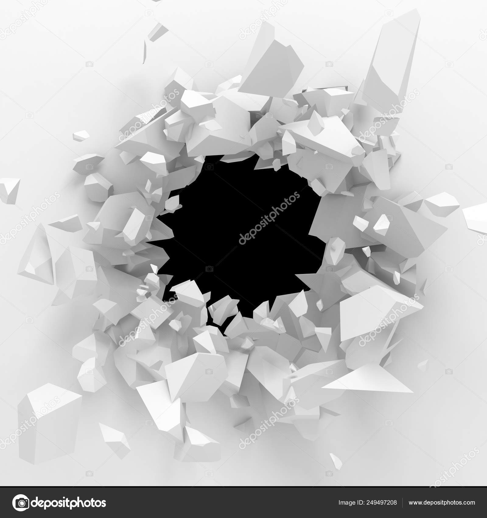 Dark destruction cracked hole in white stone wall Stock Photo by ...