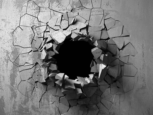Dark cracked broken hole in concrete wall - Stock Image - Everypixel