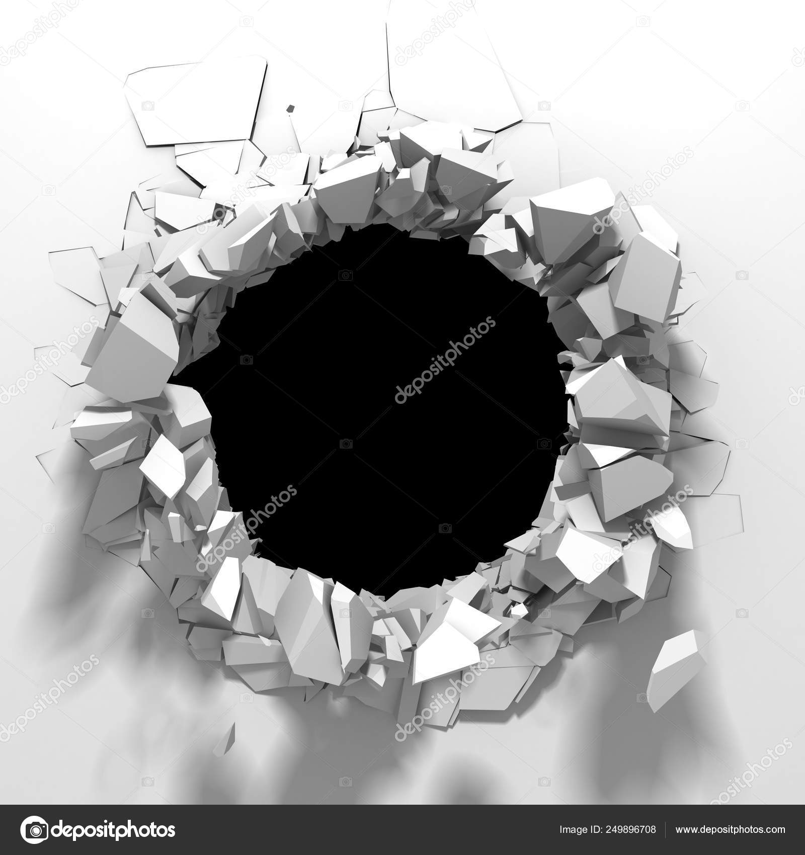 Dark destruction cracked hole in white stone wall — Stock Photo ...