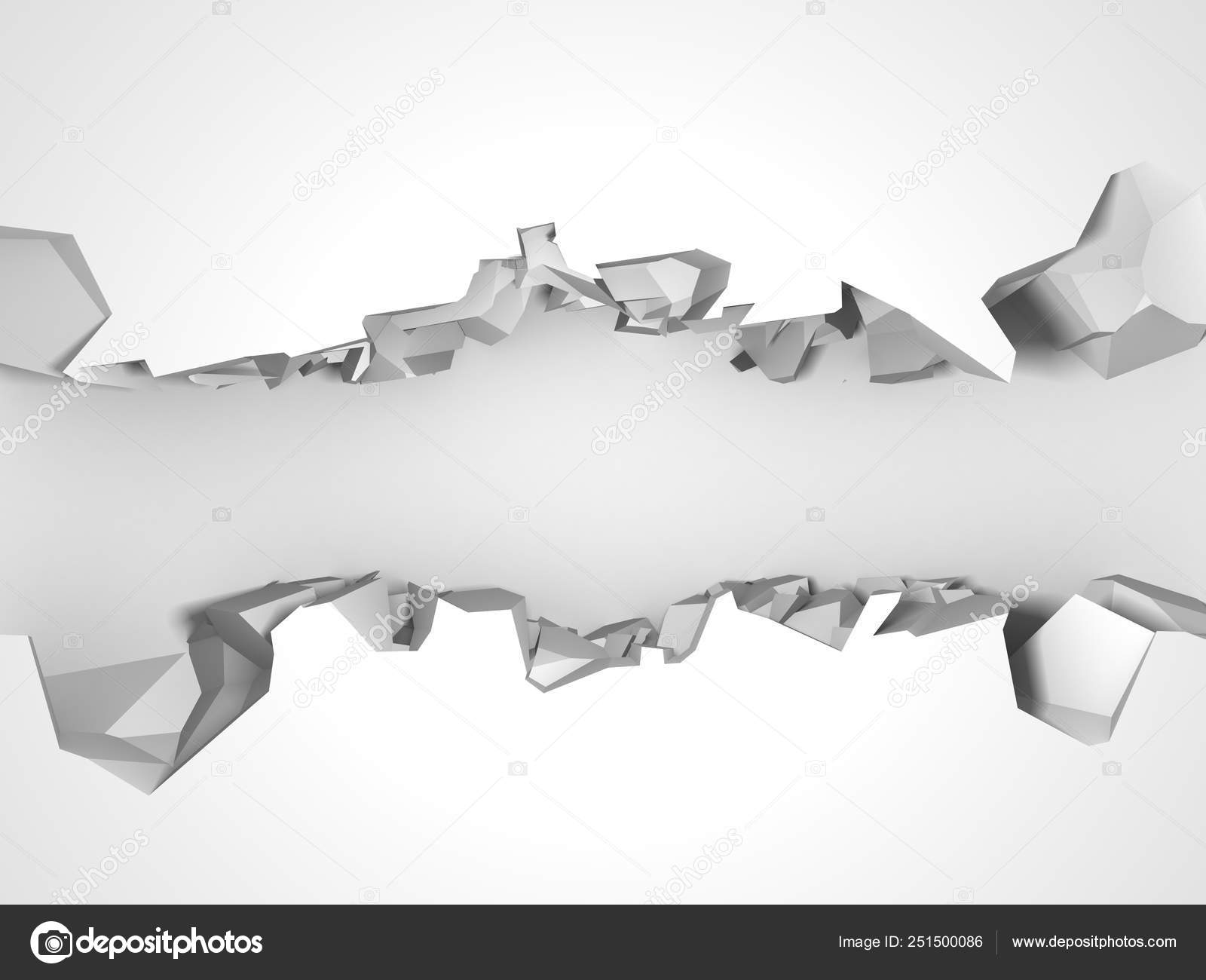 Dark destruction cracked hole in white stone wall Stock Photo by ...
