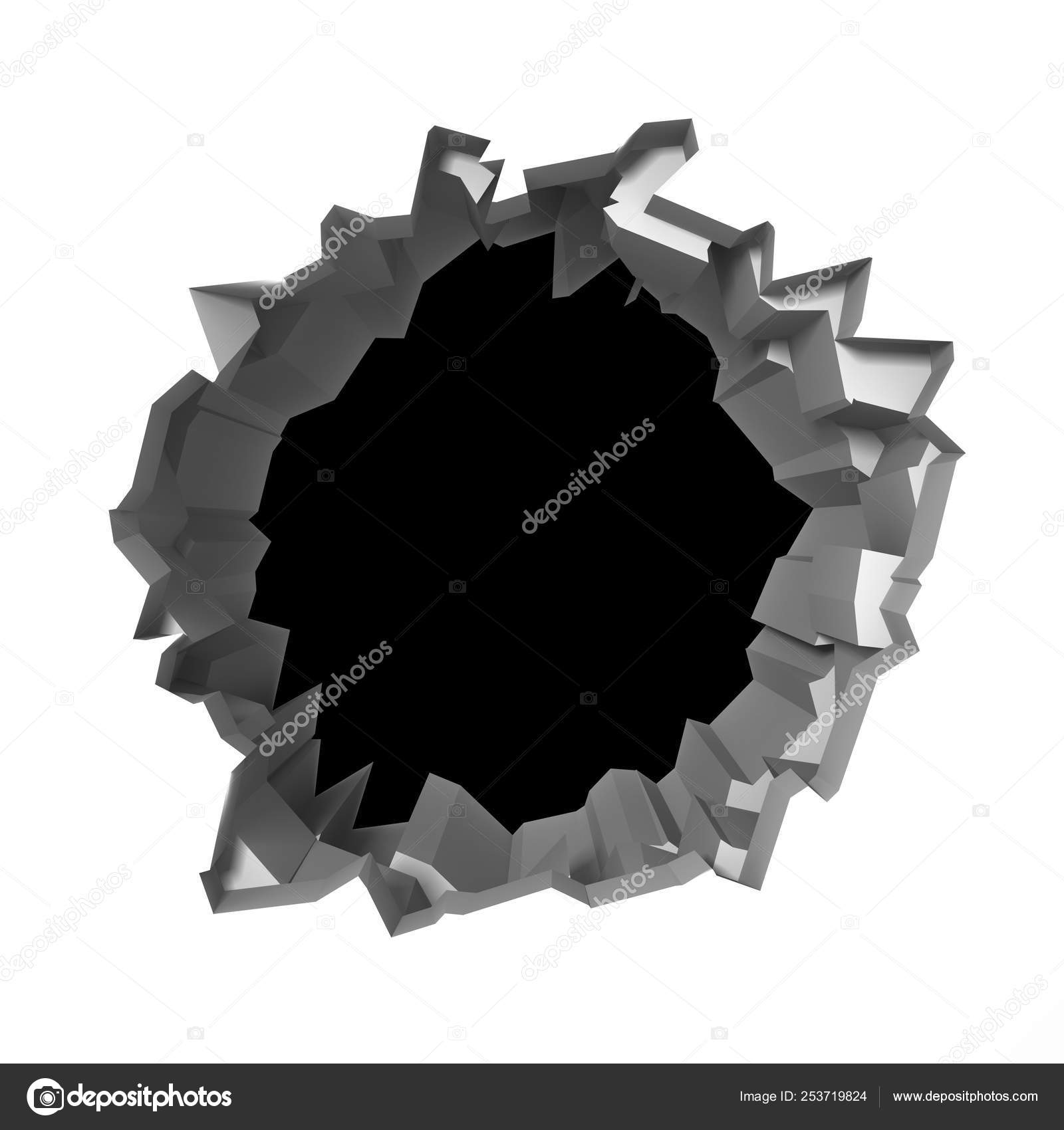 Dark destruction cracked hole in white stone wall — Stock Photo ...