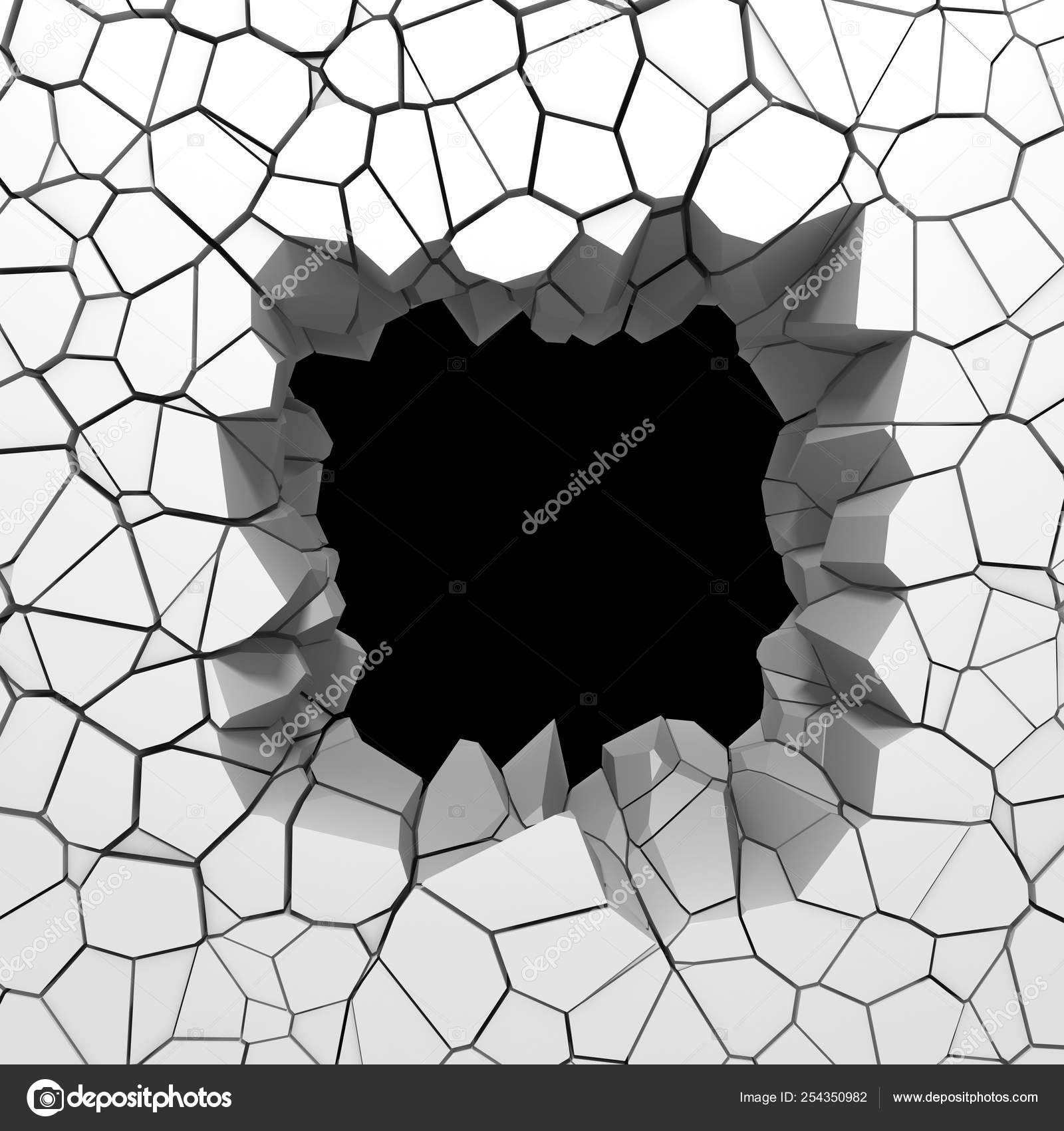 Dark destruction cracked hole in white stone wall — Stock Photo ...