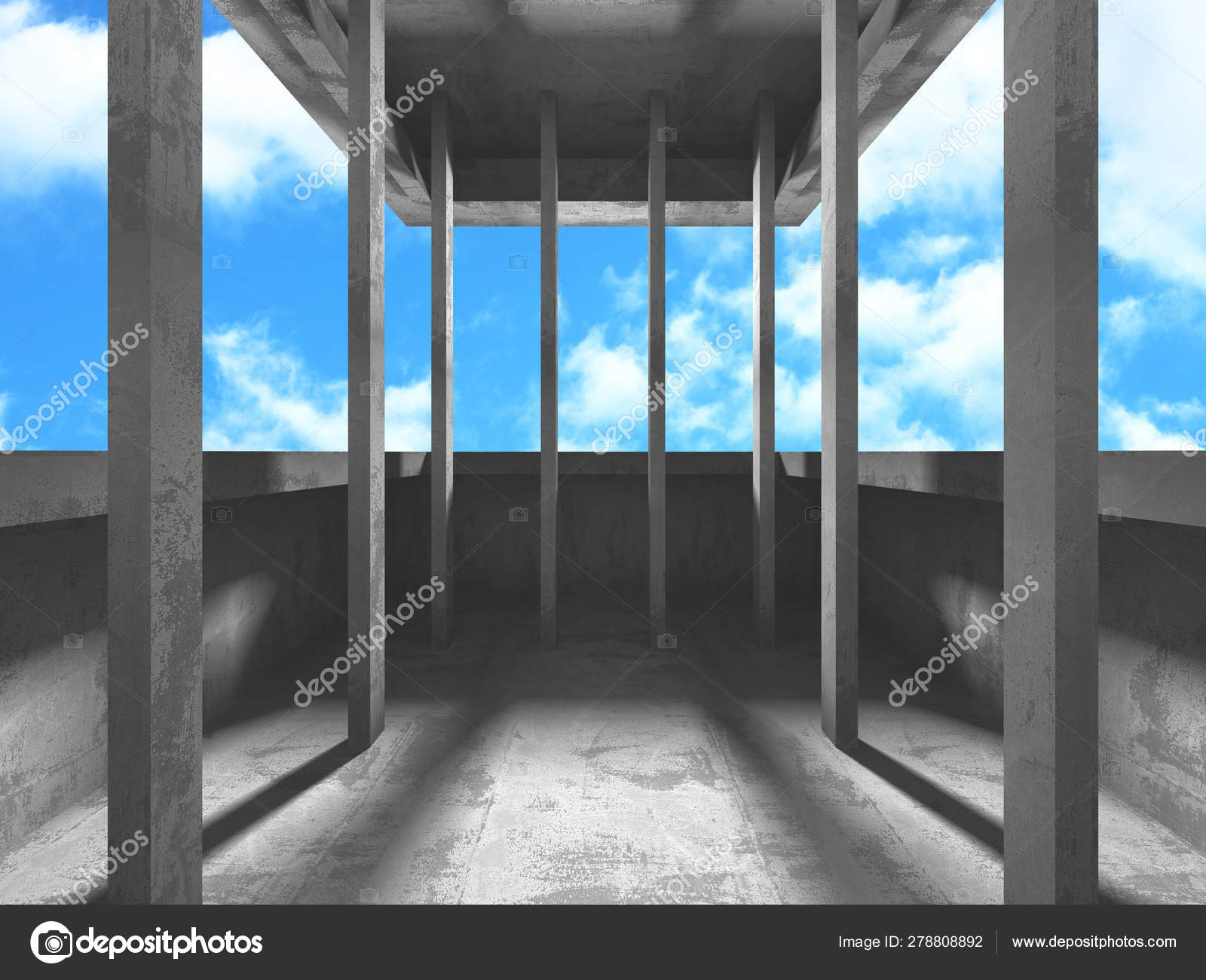Concrete room wall construction on cloudy sky background Stock Photo by ...