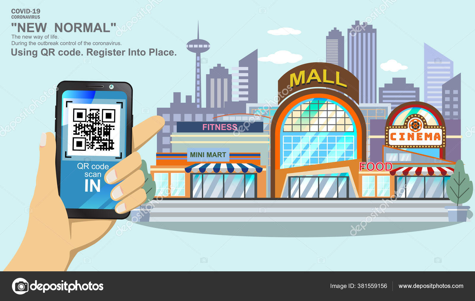 Hand Phone Scanning Code Access City Store Shopping Mall Building Stock ...