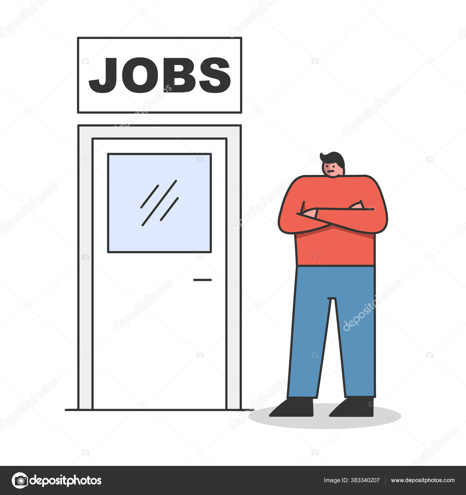 New job concept. Man standing near door to new career or promotion ...