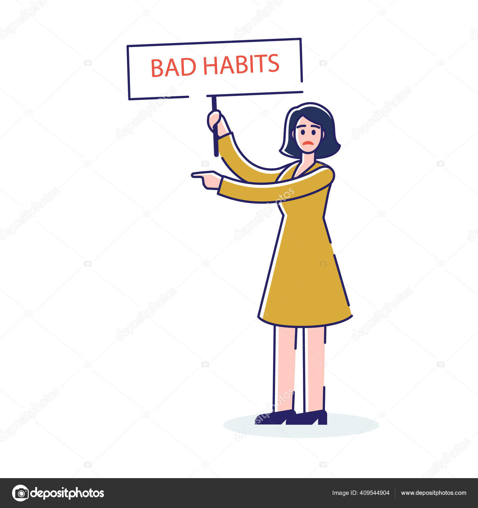 Cartoon woman struggling with bad habits. Female stop bad habits and ...