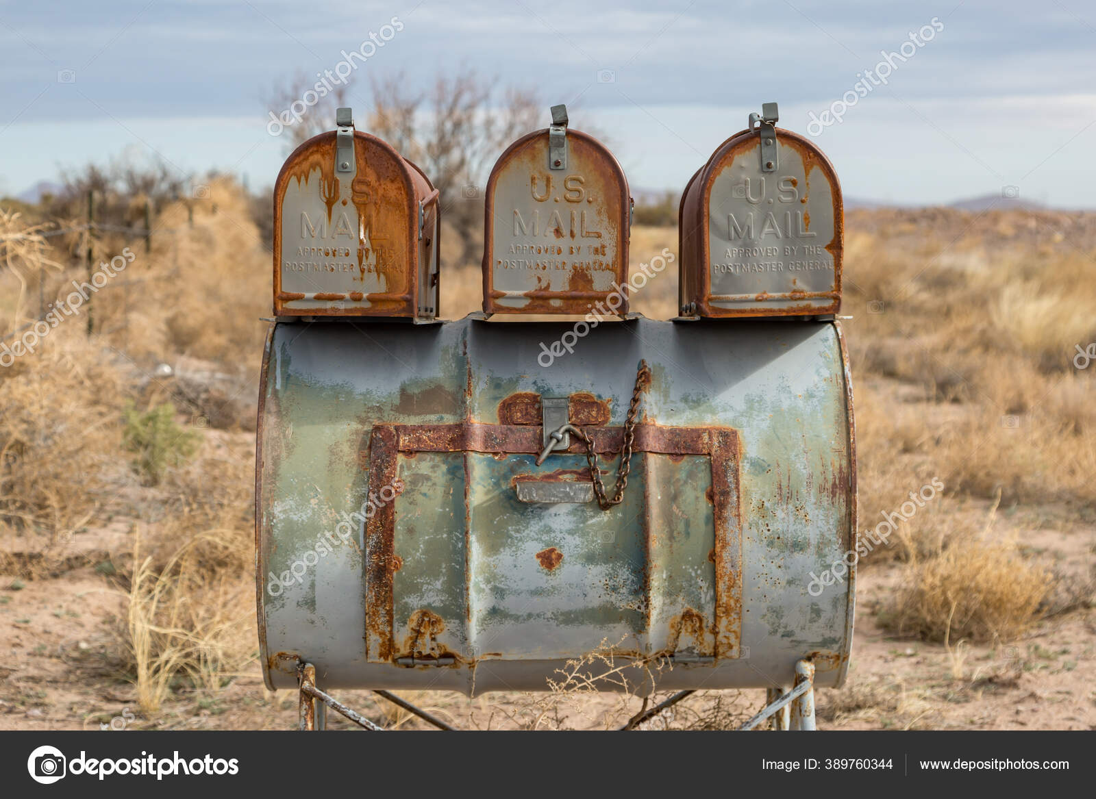 Rusty Mail Boxes Rural New Mexico Stock Photo by ©lemanieh 389760344
