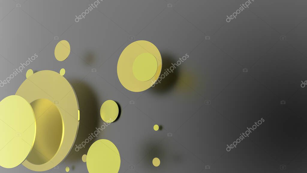 Círculos y cilindros de metal amarillo y opacos sobre fondo de color ...