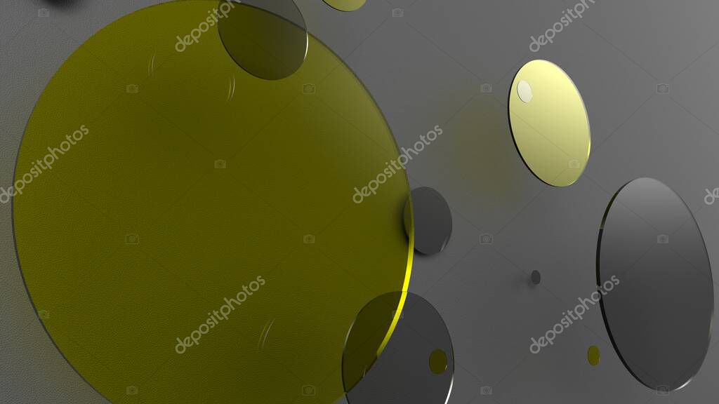 Círculos y cilindros de metal amarillo y opacos sobre fondo de color ...