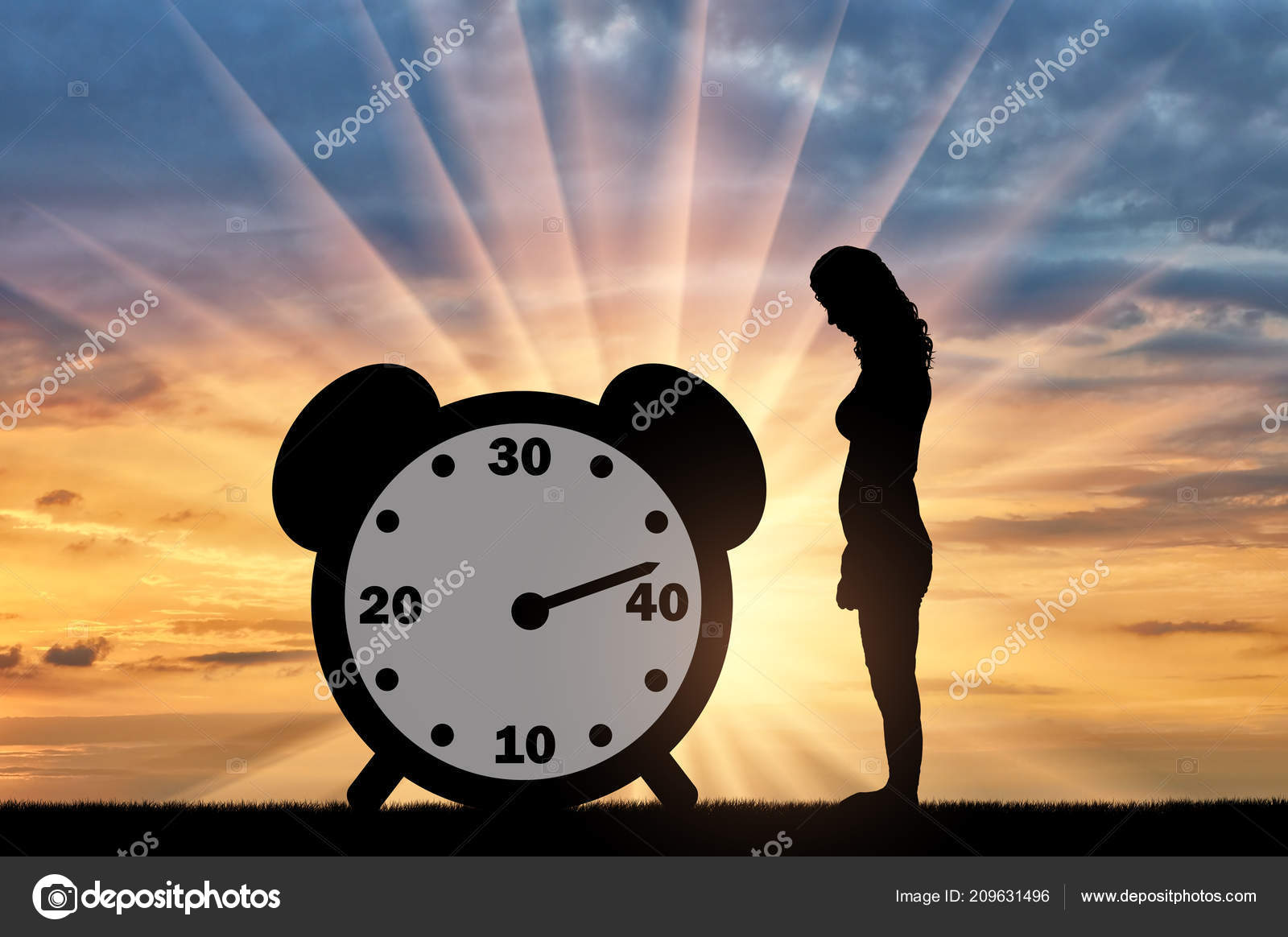 Sad Woman Standing Clock Hand Which Shows Almost Years Conceptual ...
