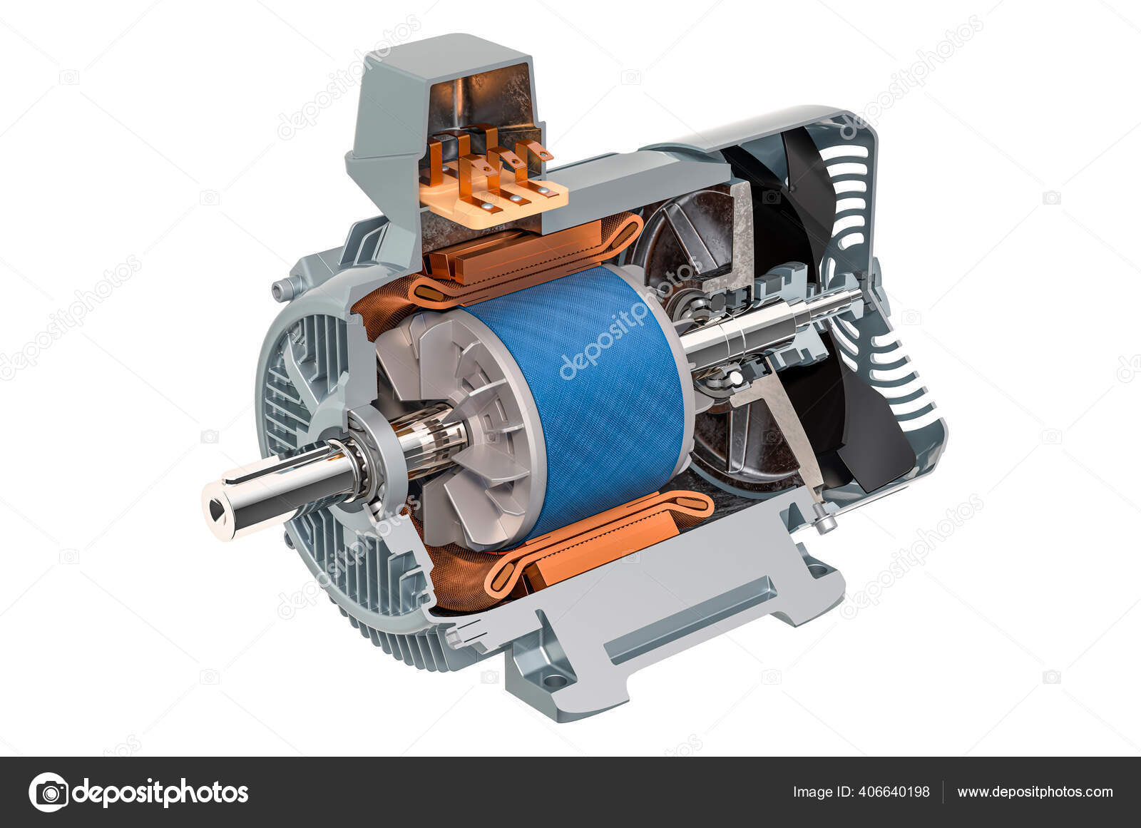 Section Industrial Electric Motor Rendering Isolated White Background ...