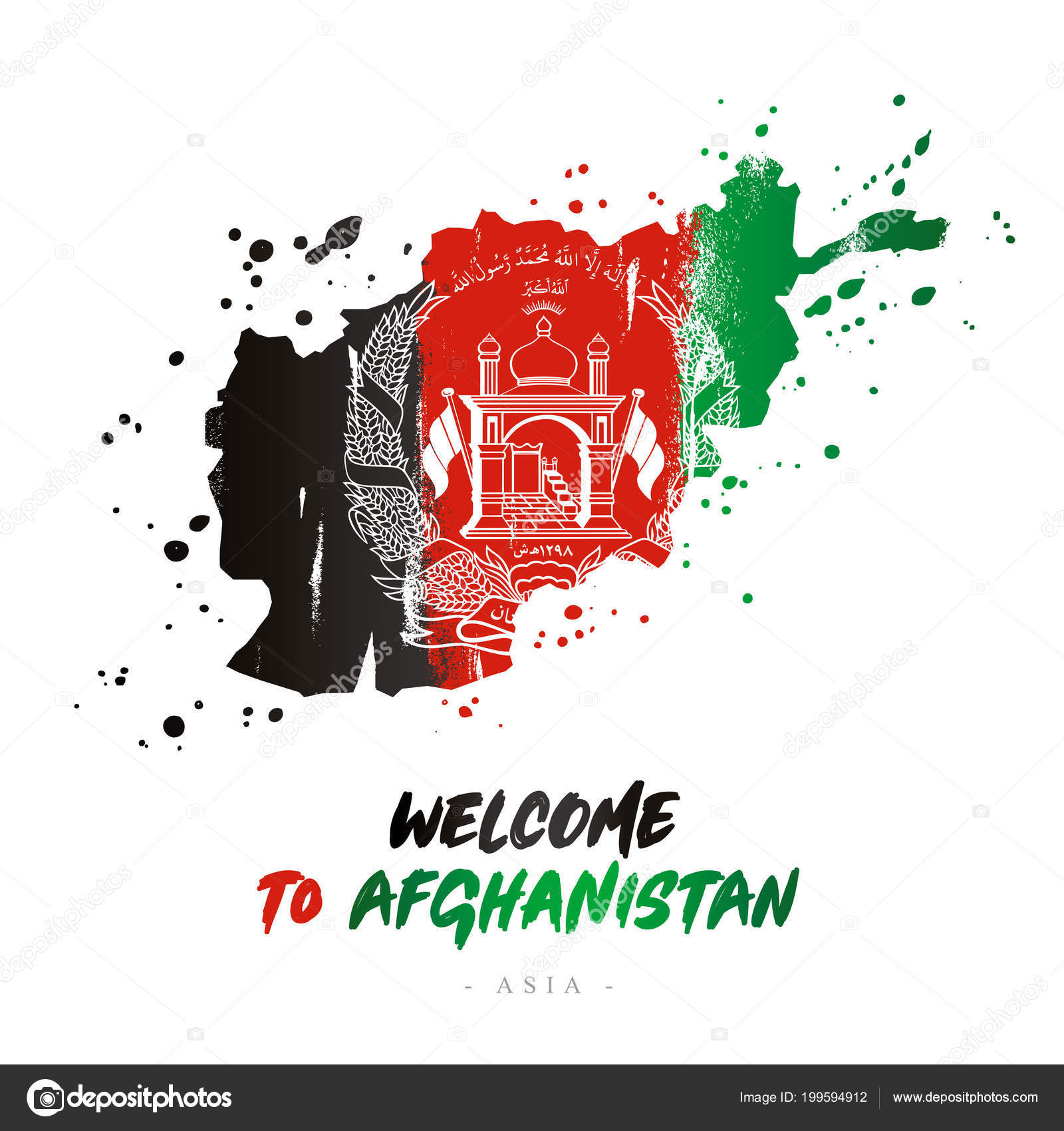 Welcome Afghanistan Asia Flag Map Country Afghanistan Brush Strokes ...