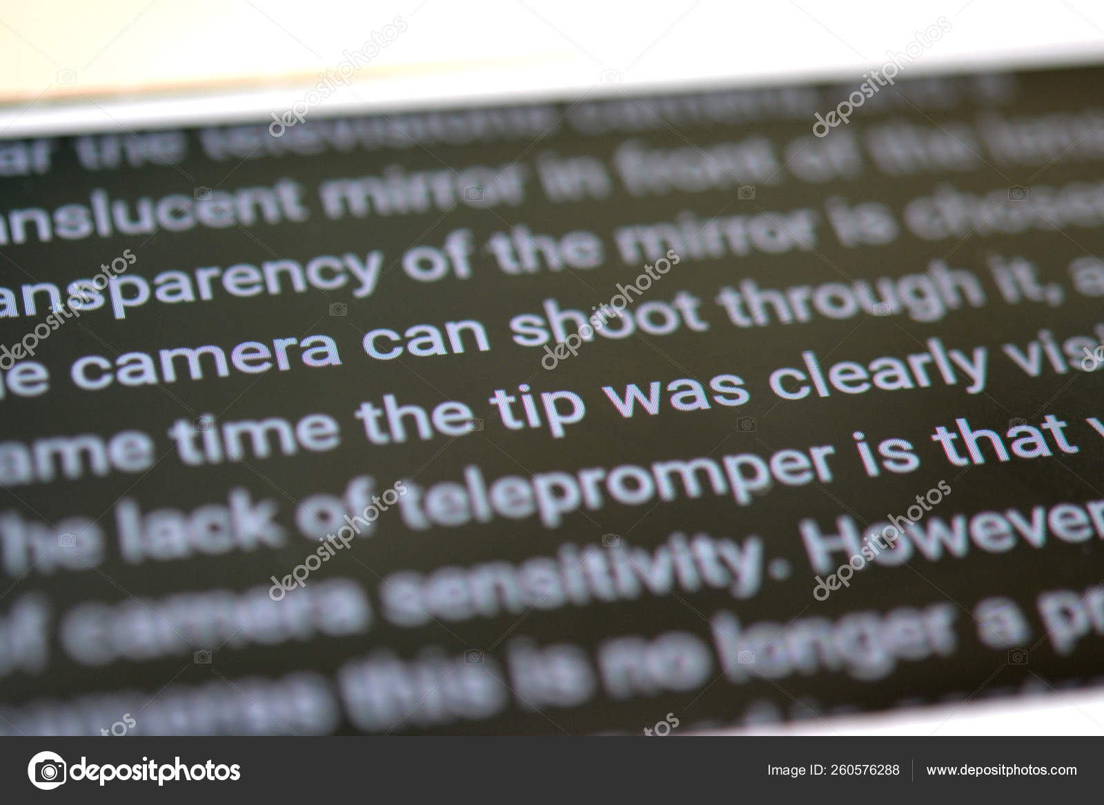 Teleprompter automatically scrolls text close-up. — Stock Photo ...