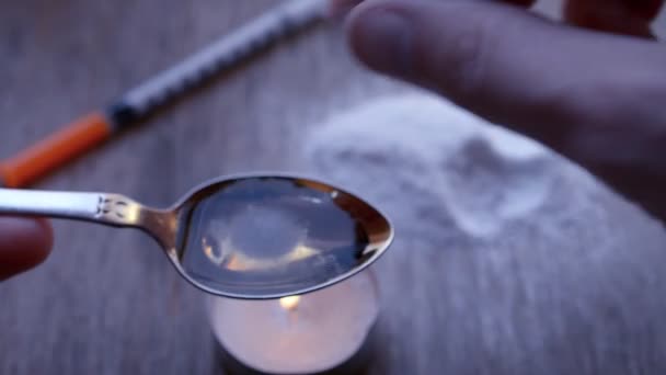 Cook The Drug heroin or cocaine In A Spoon — Stock Video © bisonov ...