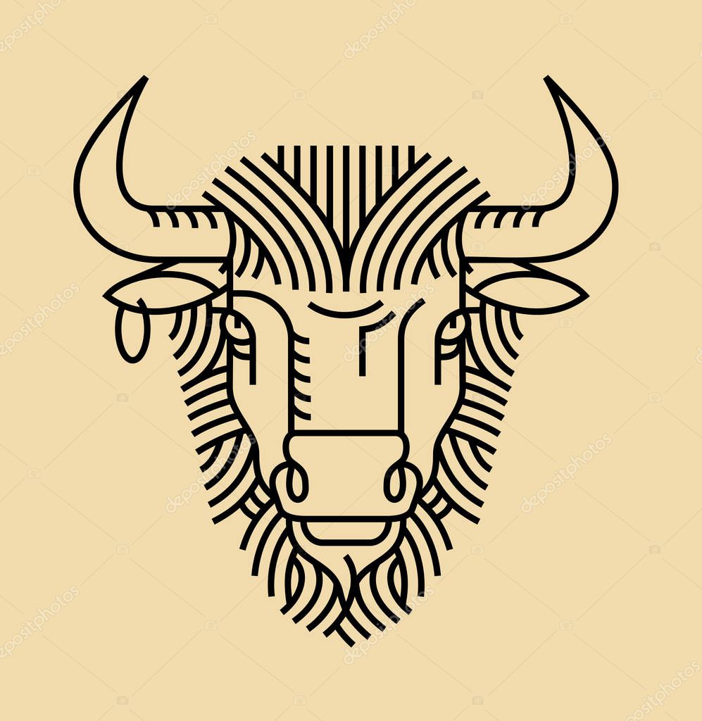 Emblema, placa con cabeza de toro. Cinta, el lema, una corona Laurel ...