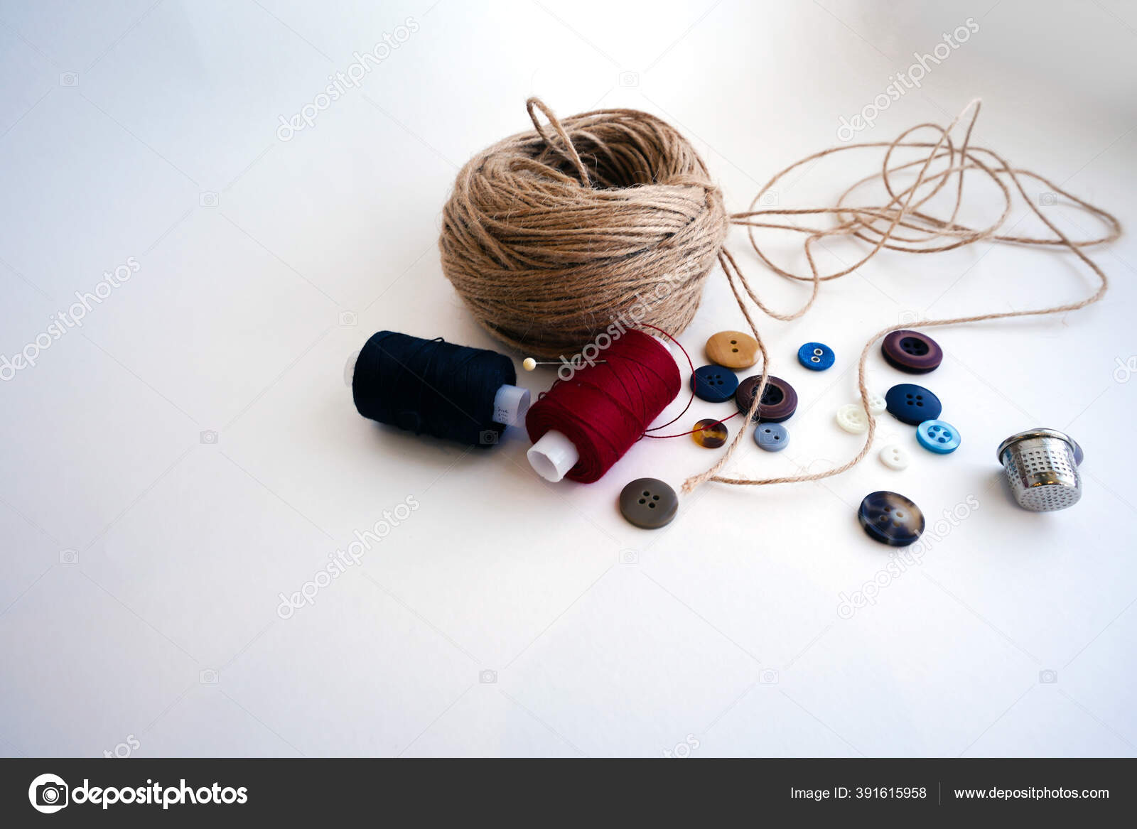 Sewing Kit Layout White Background Thread Measuring Tape — Stock Photo ...