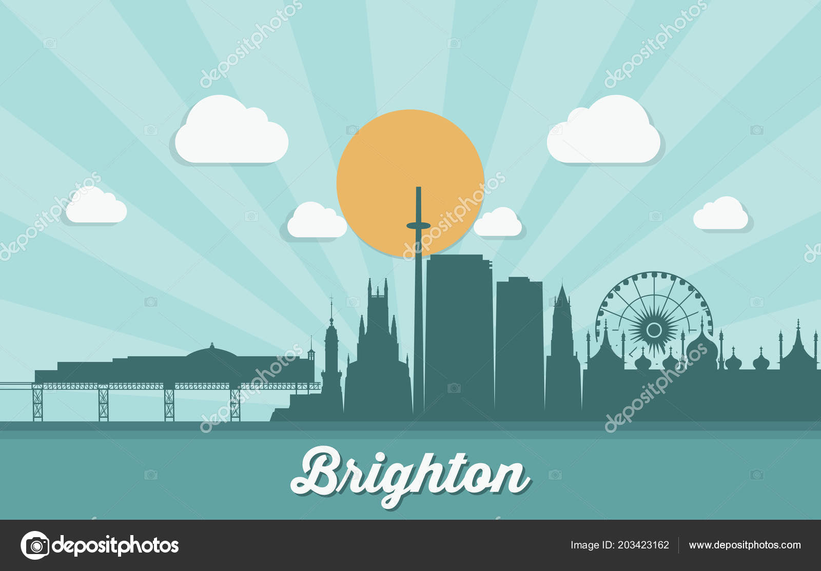 Brighton Skyline Vector Illustration — Stock Vector © I.Petrovic #203423162