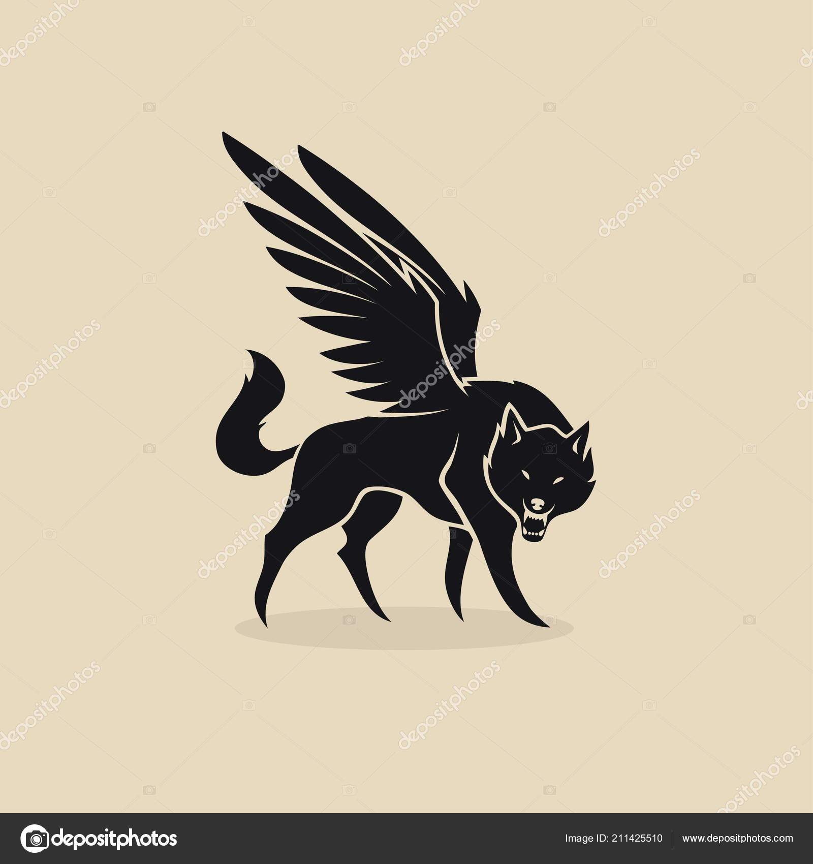 Lobo Blanco Con Alas Volando