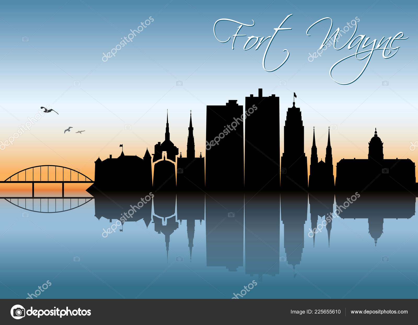 Silhouette Skyscrapers Fort Wayne City Inscription Vector Illustration ...