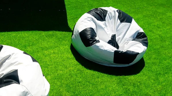 Balls Puffs Form Deflated Soccer Balls Lawn Stock Photo by ...