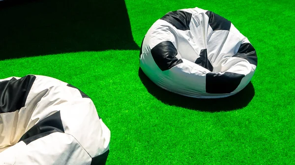 Balls Puffs Form Deflated Soccer Balls Lawn Stock Photo by ...