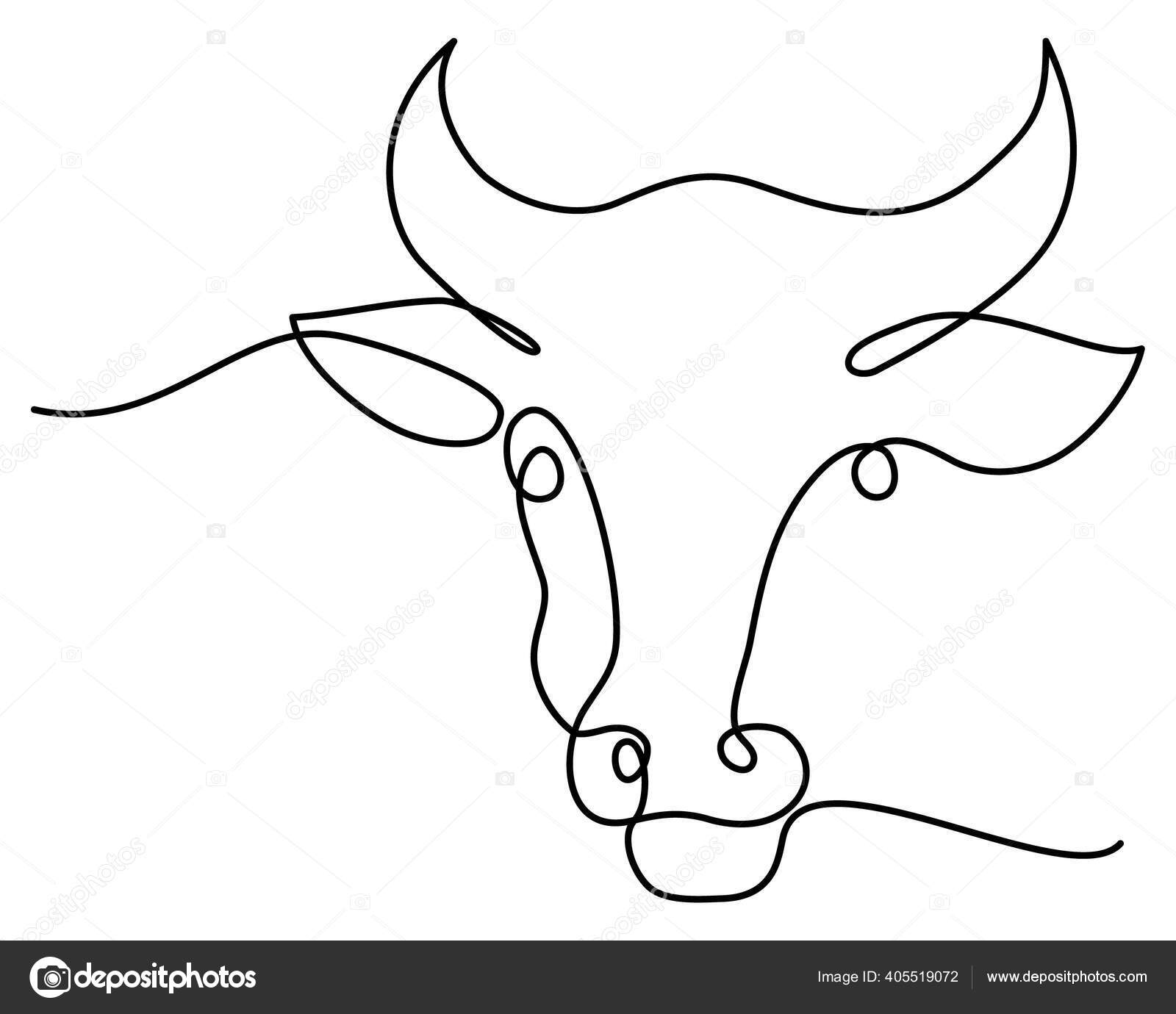 One line drawing bulls head. Continuous line art of Bull. Symbol of ...