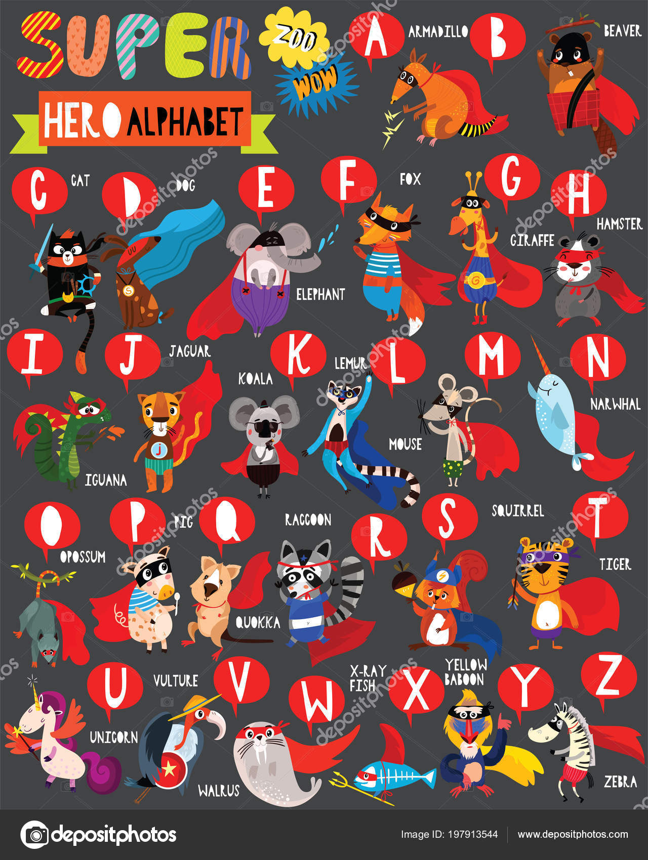 Superhero Zoo Alphabet Cute Colorful Children Zoo Alphabet Kids ...
