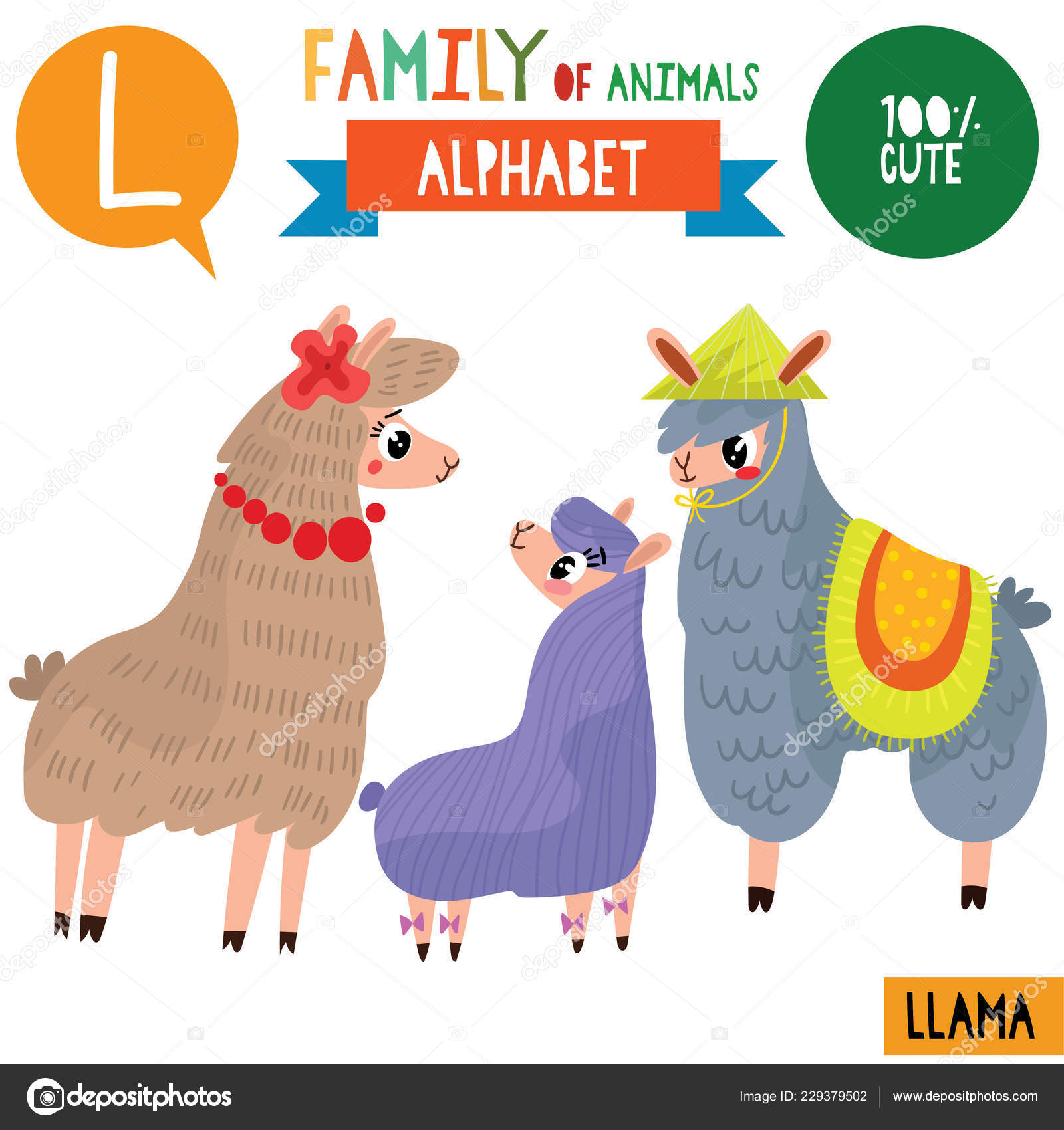 Cartoon Style Alphabet Banner Family Llama Animals Letter Vector ...